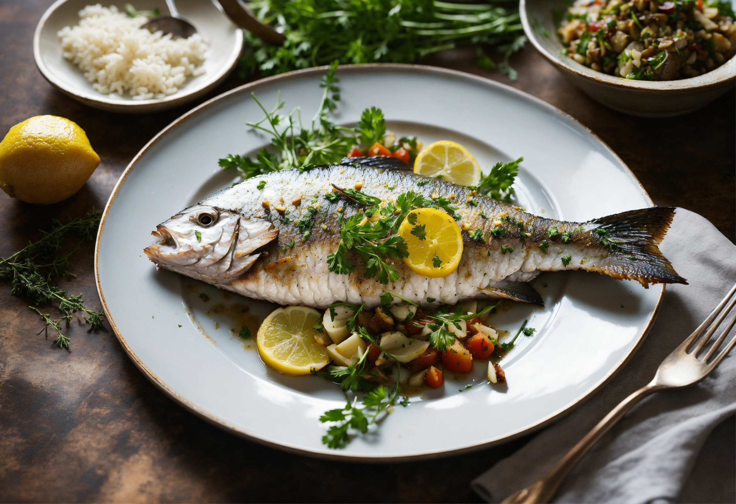 Lexica - Capture the essence of plate of 2 ovenroasted whole seabass ...