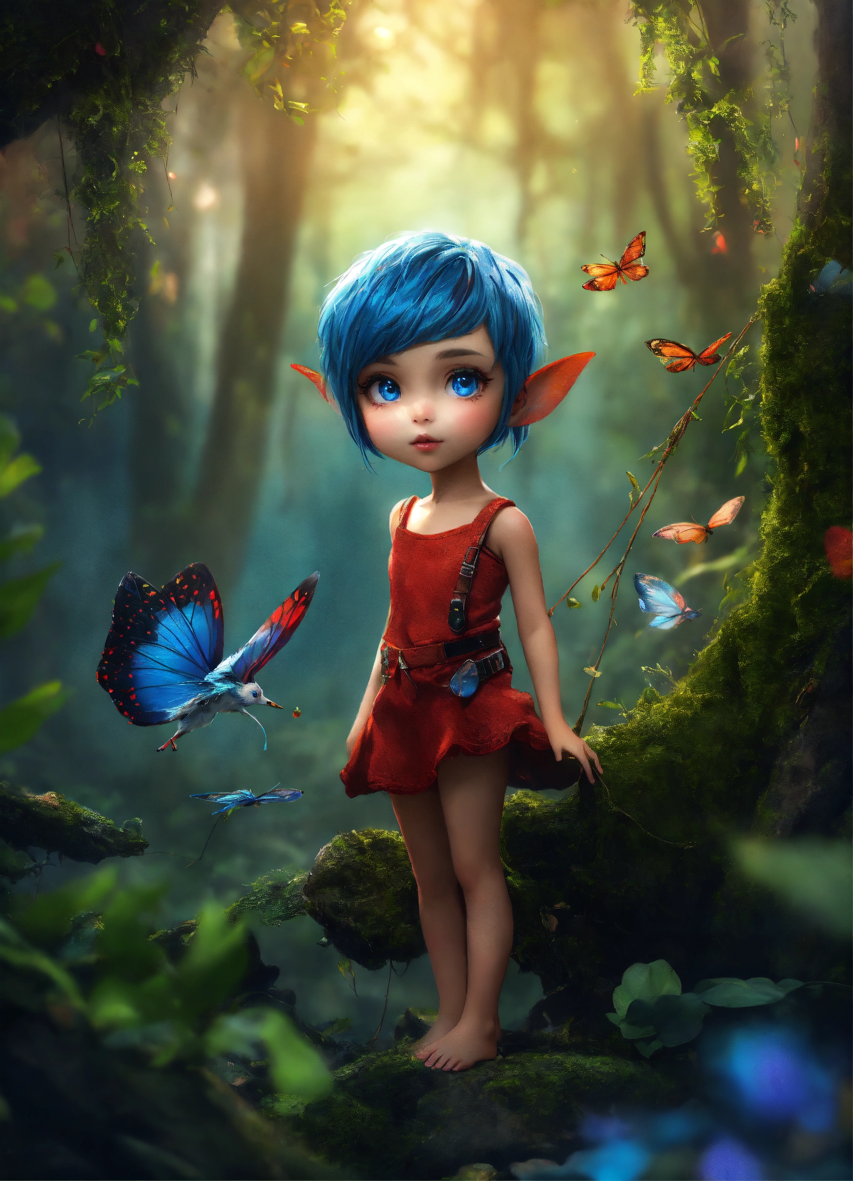 Lexica - Beautiful little pixie full body in a mystical jungle red ...