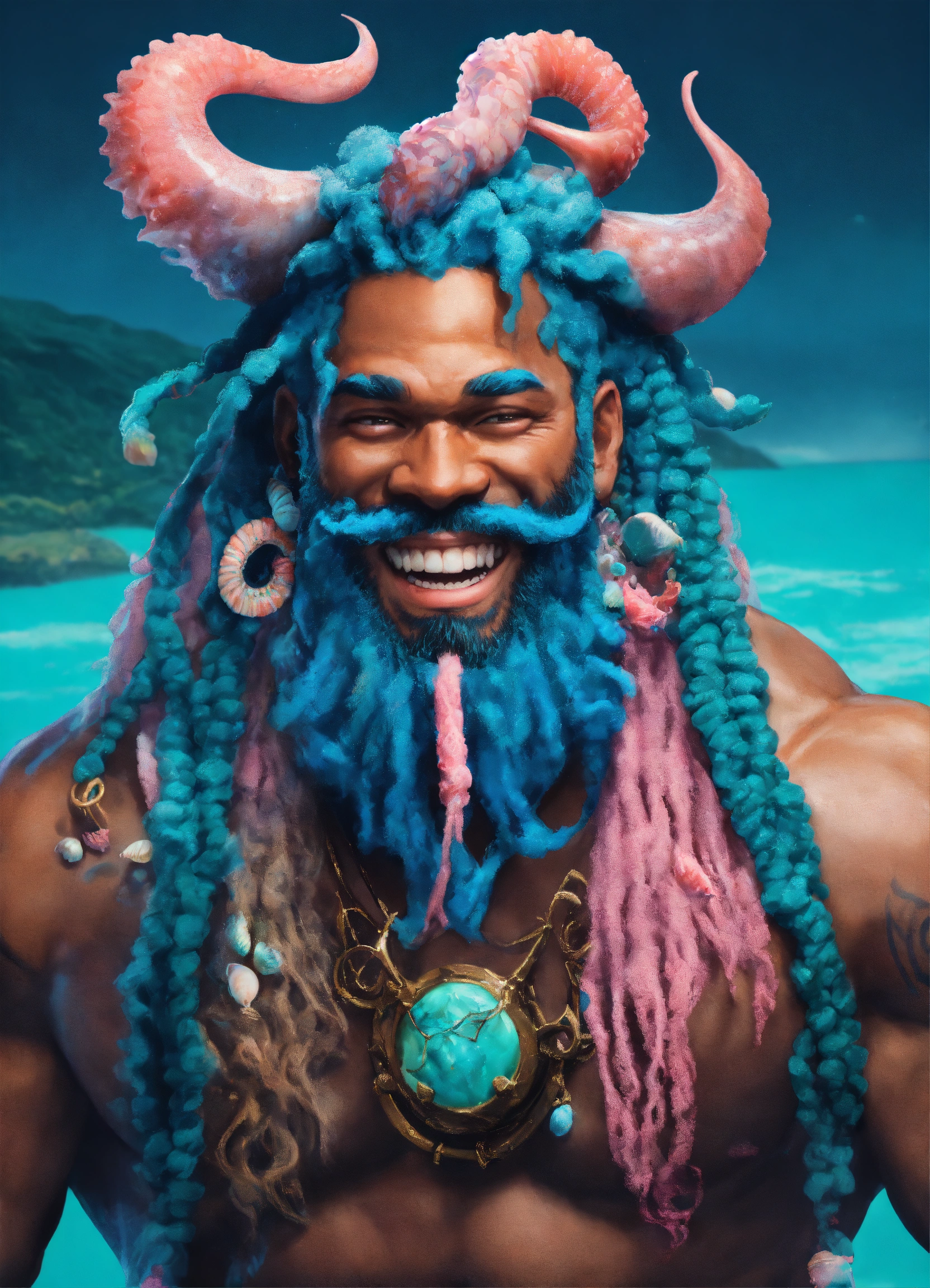 Lexica - A buff muscular triton man Blue skintone with pink coral ...