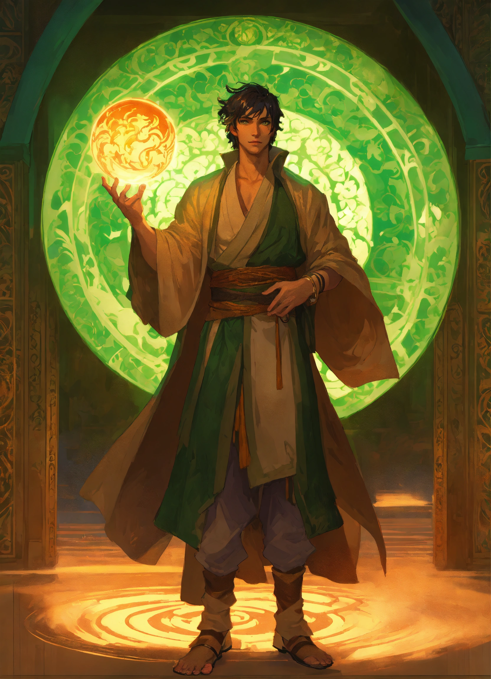 Lexica - Handsome, human, imperial male sorcerer with glowing fire orb ...