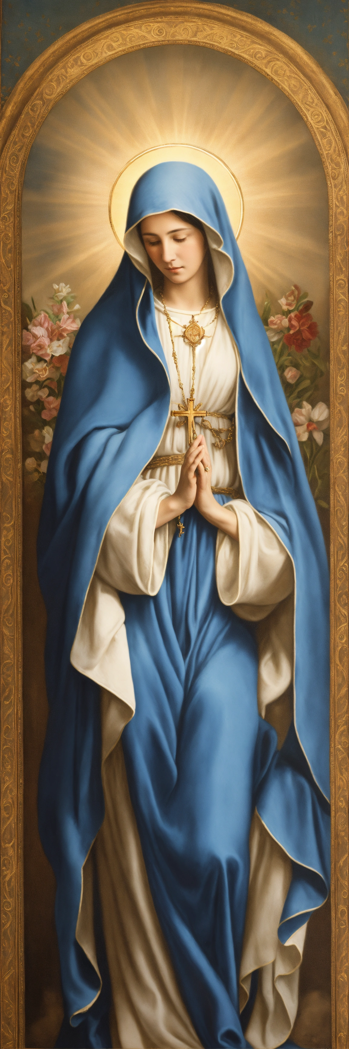 Lexica - A full size portrait of Mother Mary, cloaked in a heavenly ...