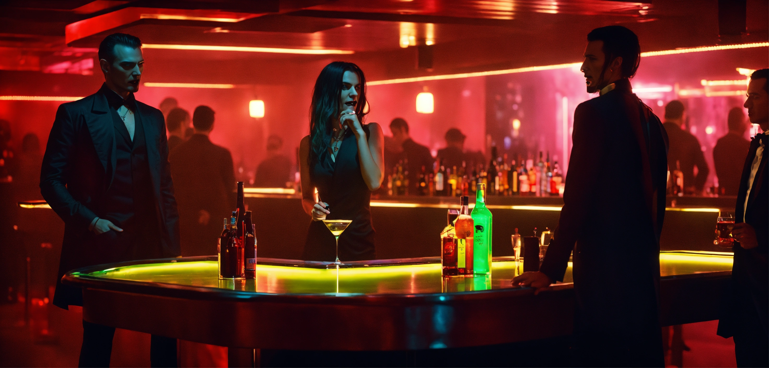 Lexica - Cinematic look, urban city night club bar with guests ...
