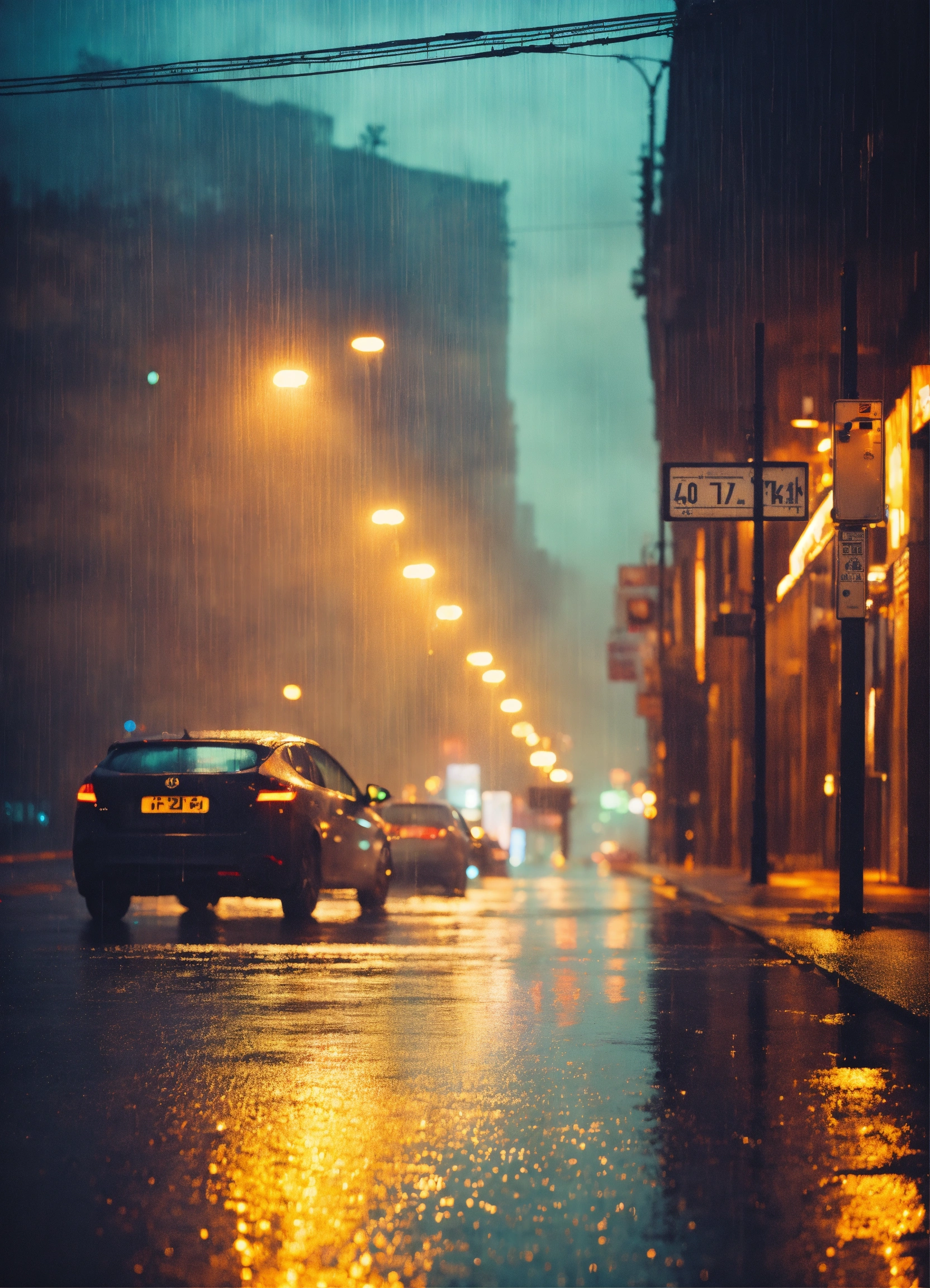 Lexica - Beautiful light city road raining abstract minimal