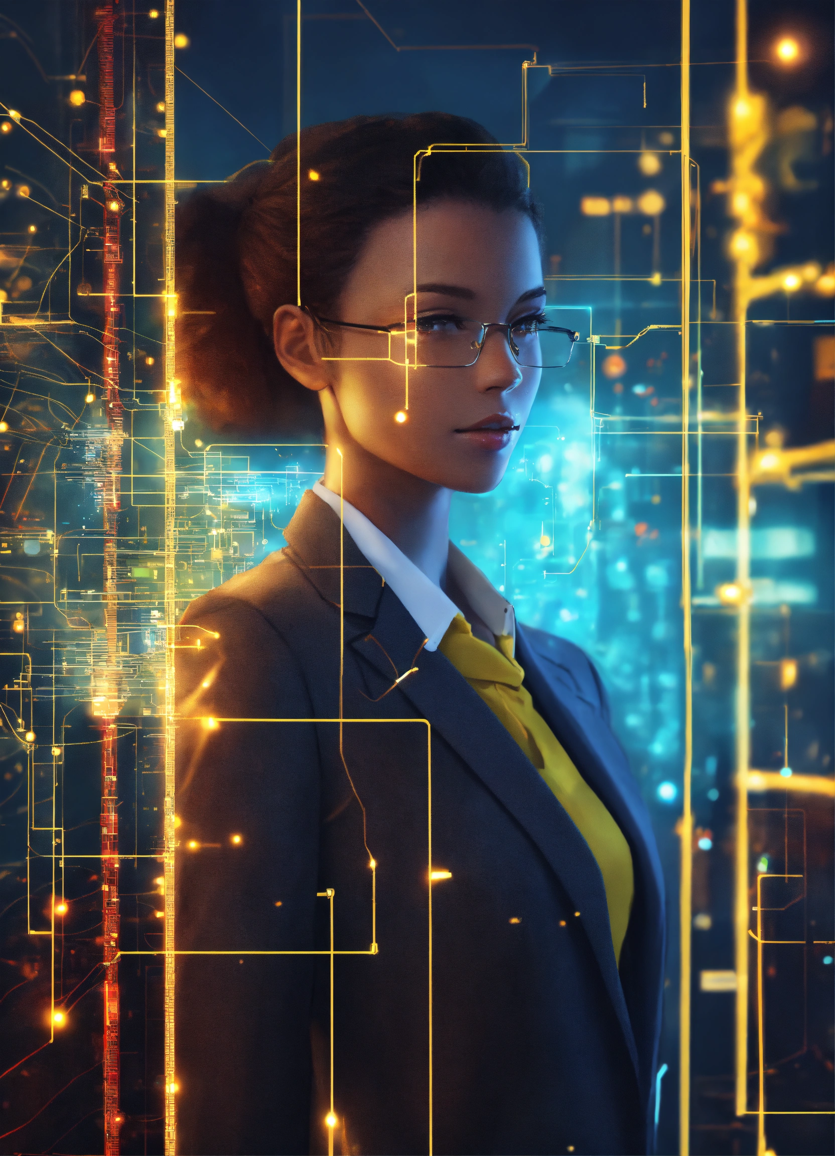 Lexica - Imagine a woman dressed in business attire, interacting with a ...
