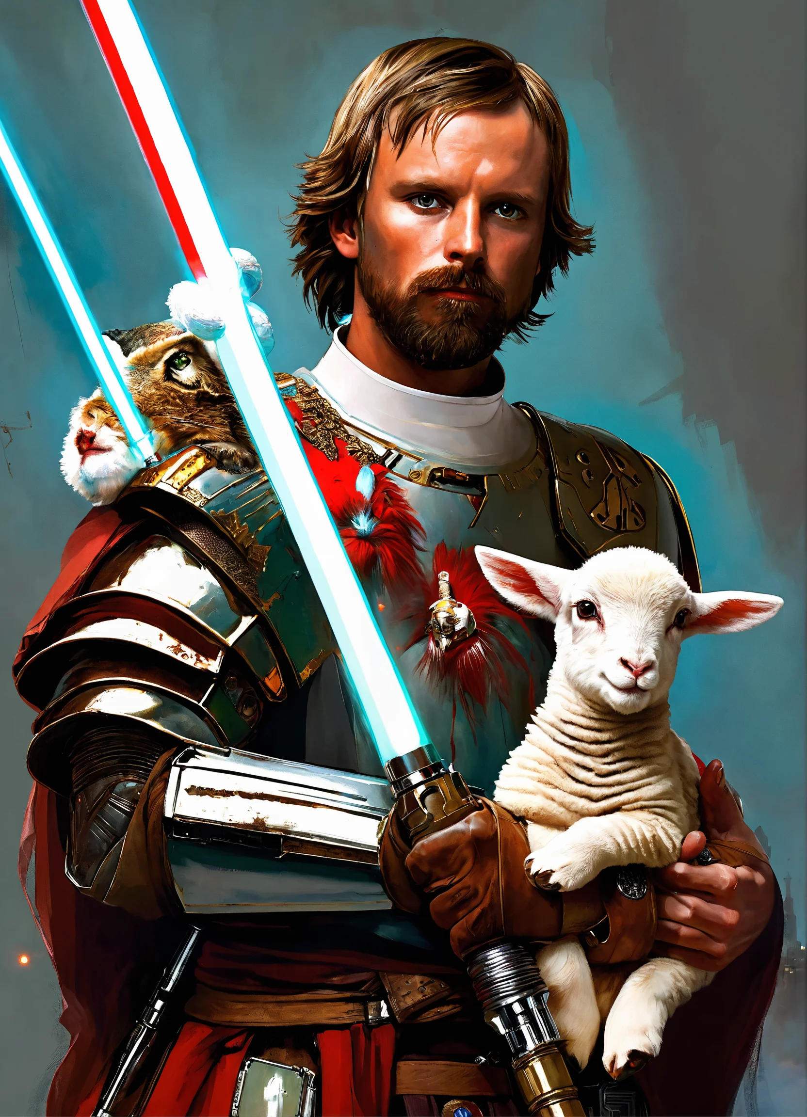 Lexica - Painting of a a polish winged hussar holding a lamb and a ...