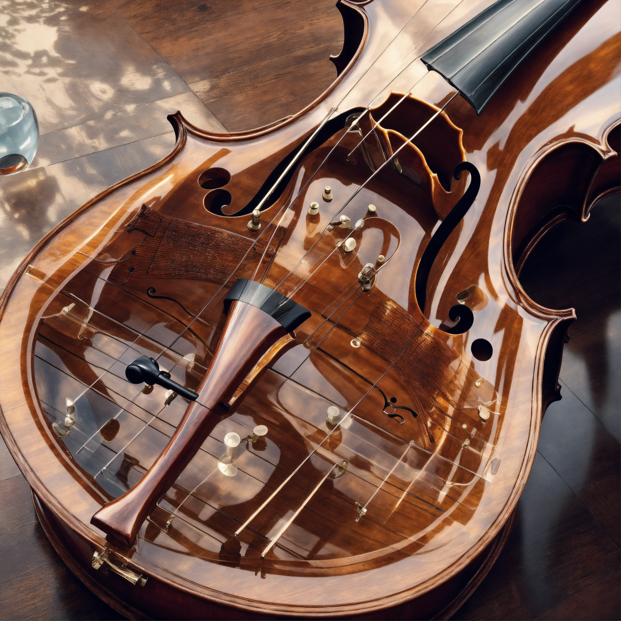 Lexica - A photorealistic closeup view of inside a transparent cello ...