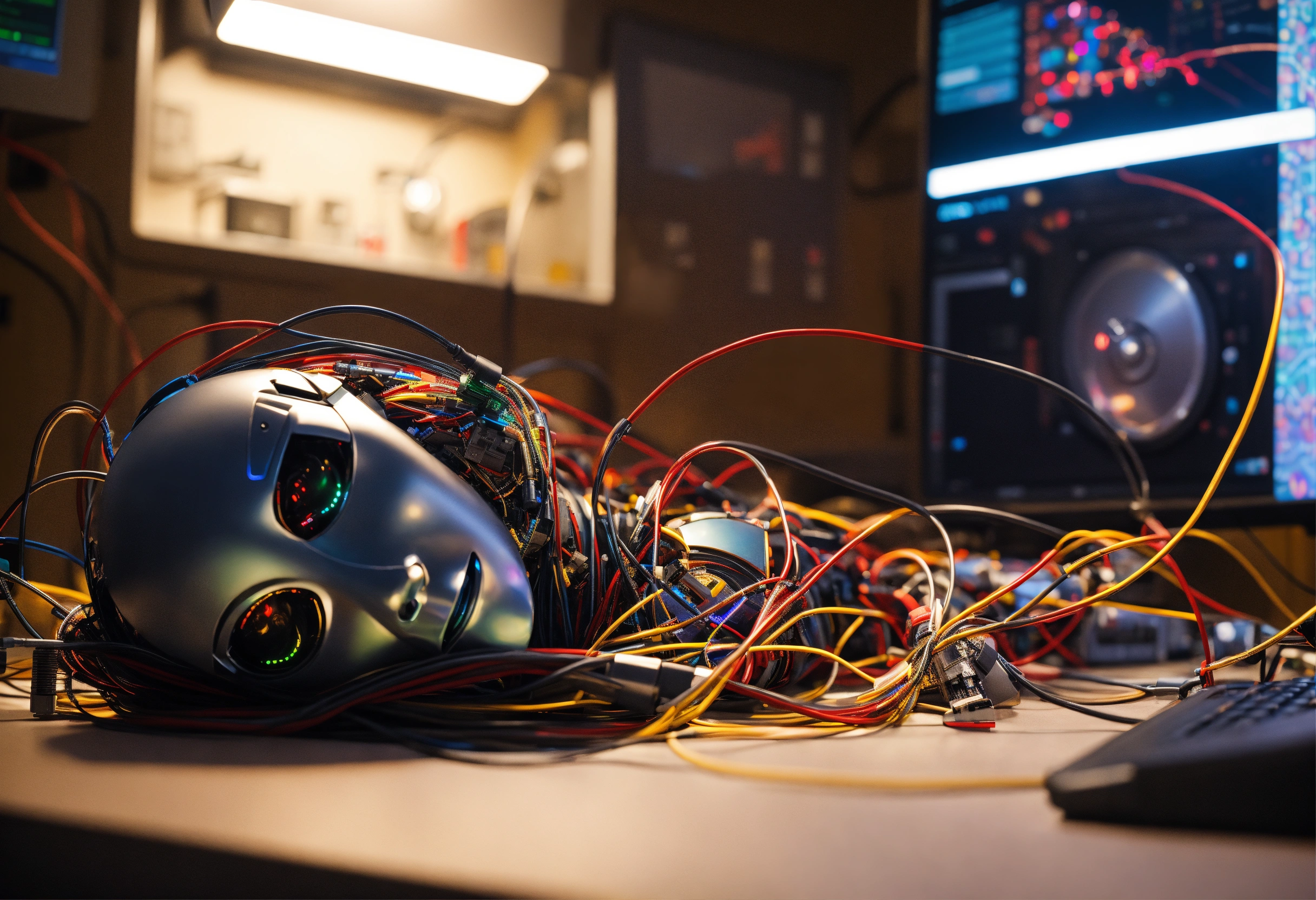 Lexica - Robot woman laying down plugged with hundreds of wires up to a ...