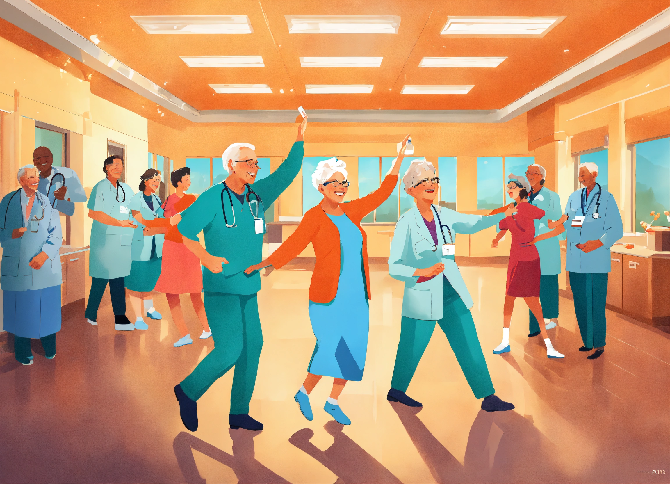 Lexica - A vibrant image of a joyful senior couple dancing, surrounded ...