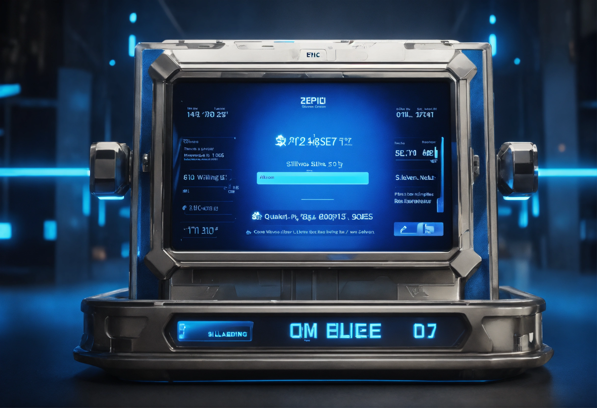 Lexica - Epic blue display with silver loading screen, unreadebale ...