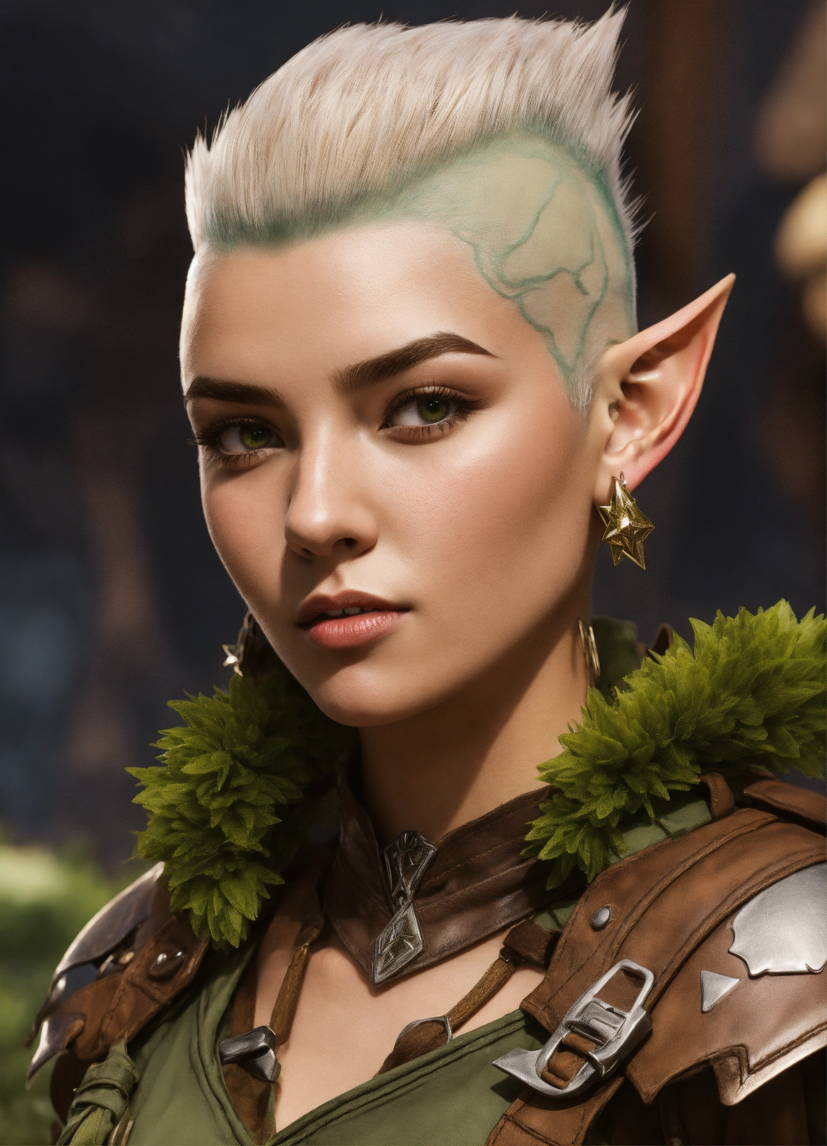 Lexica - Female elf ranger with sides of head shaved in short mohawk ...