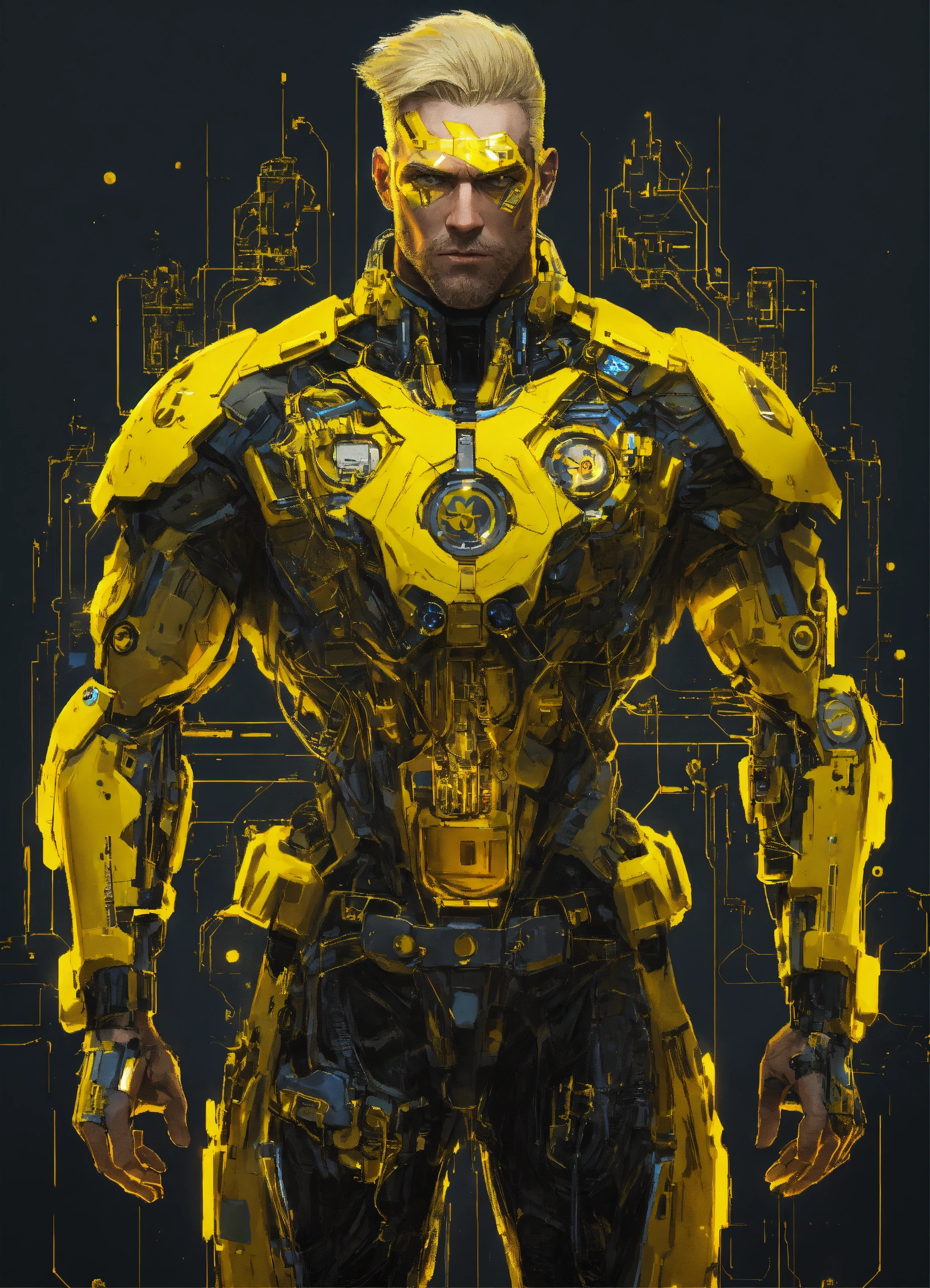 Lexica - Pale middle-aged dirty-blonde muscular cyberpunk cyborg man ...