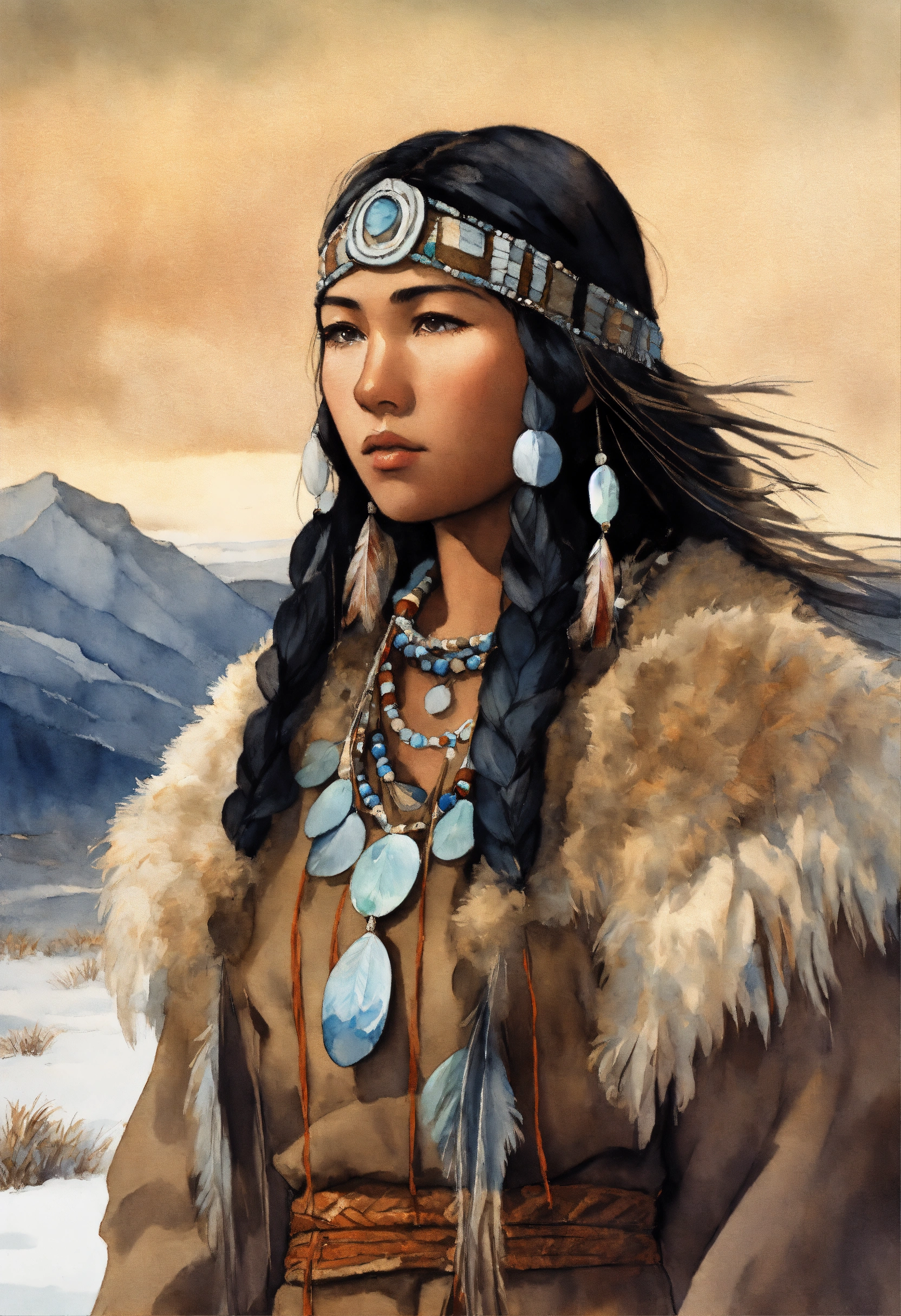 Lexica - Illustration of an inuit woman, young, 18 years old, beautiful ...
