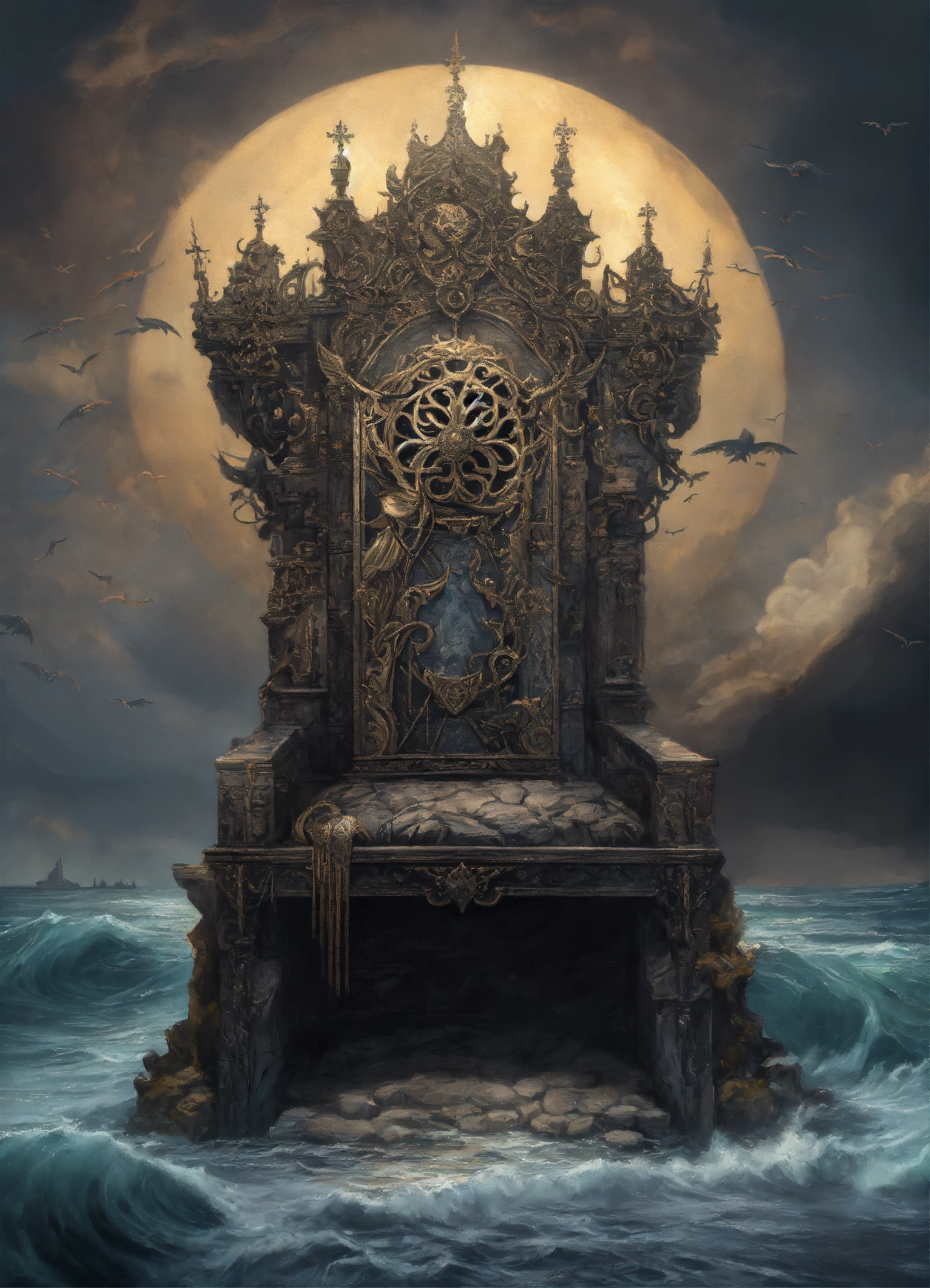 Lexica - King of the grey island, throne by the sea, intricate art ...