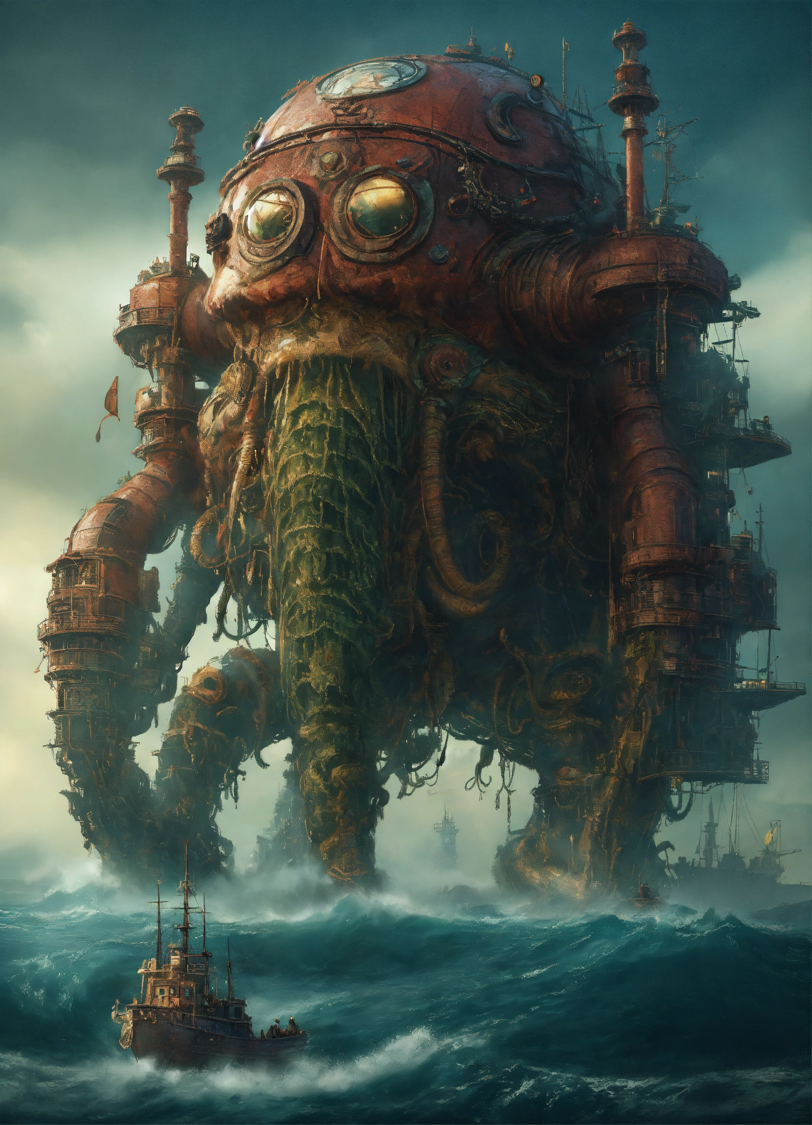 Lexica - An artwork of an enormous cyborg creature, in the style of ...