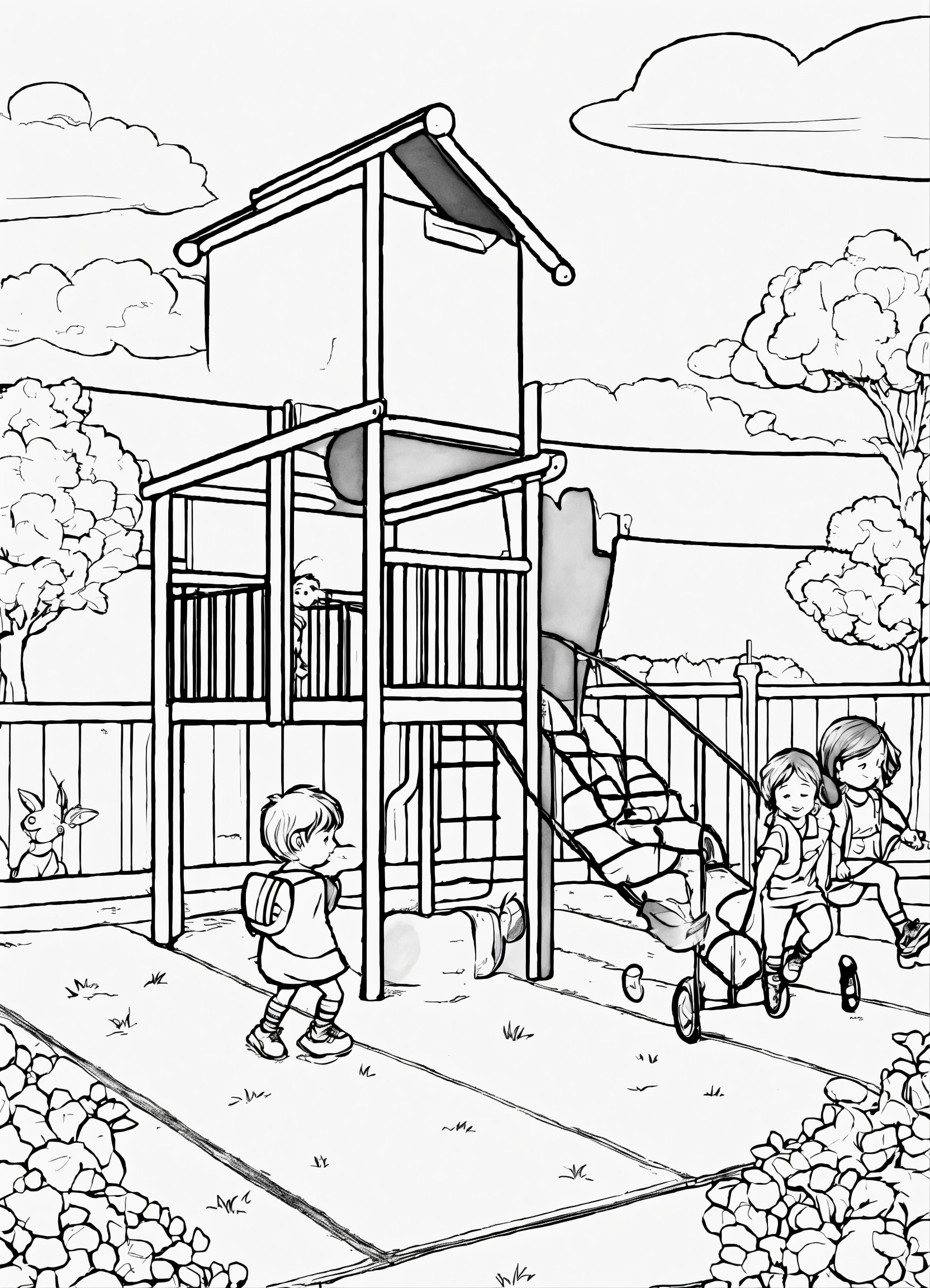 Lexica - Kids outside playing on the playground, coloring book, no ...