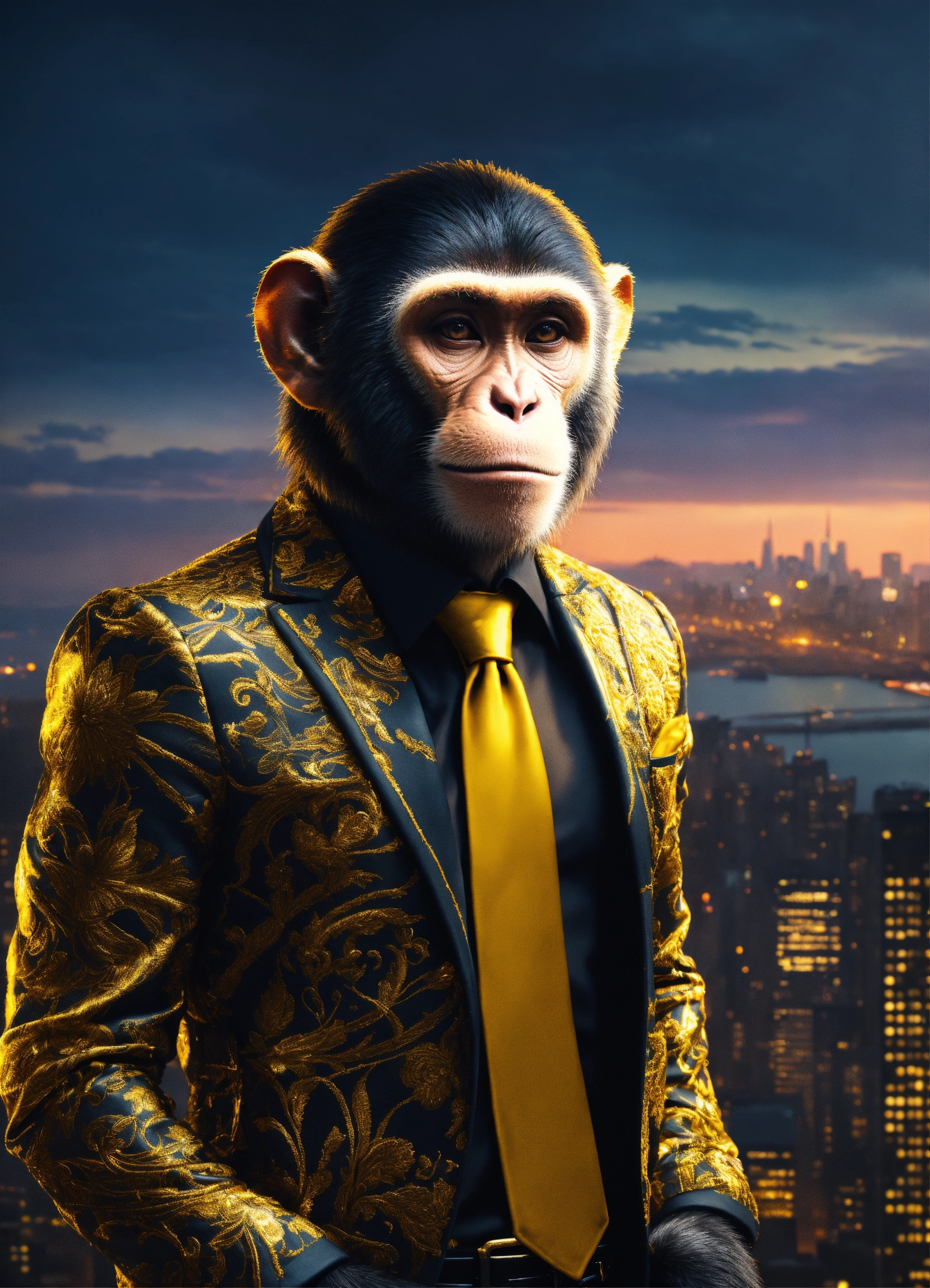 Lexica - Portrait of a monkey wearing a black and gold suit, ultra ...