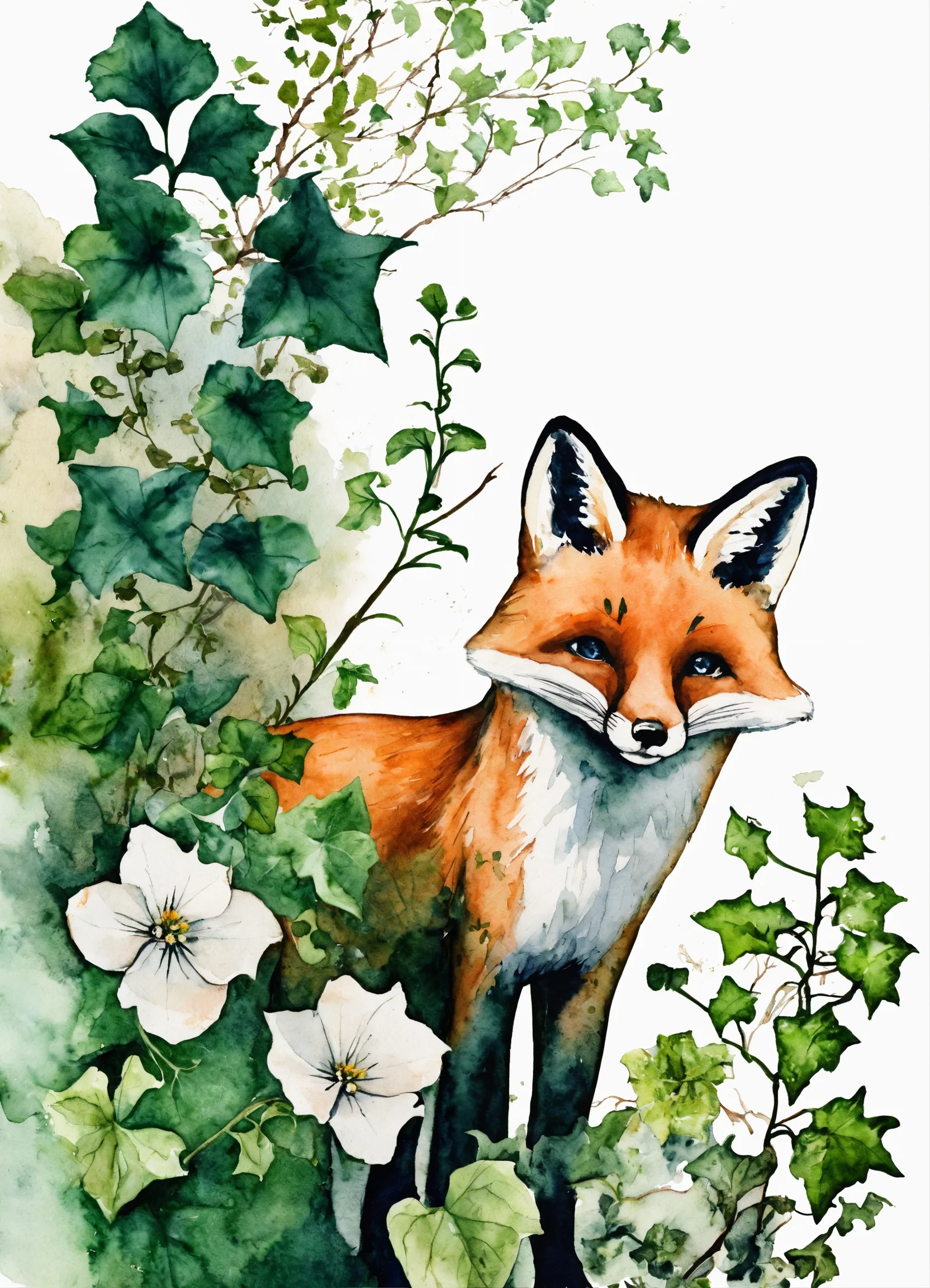 Lexica - Flowers country style background green aquarell ivy fox