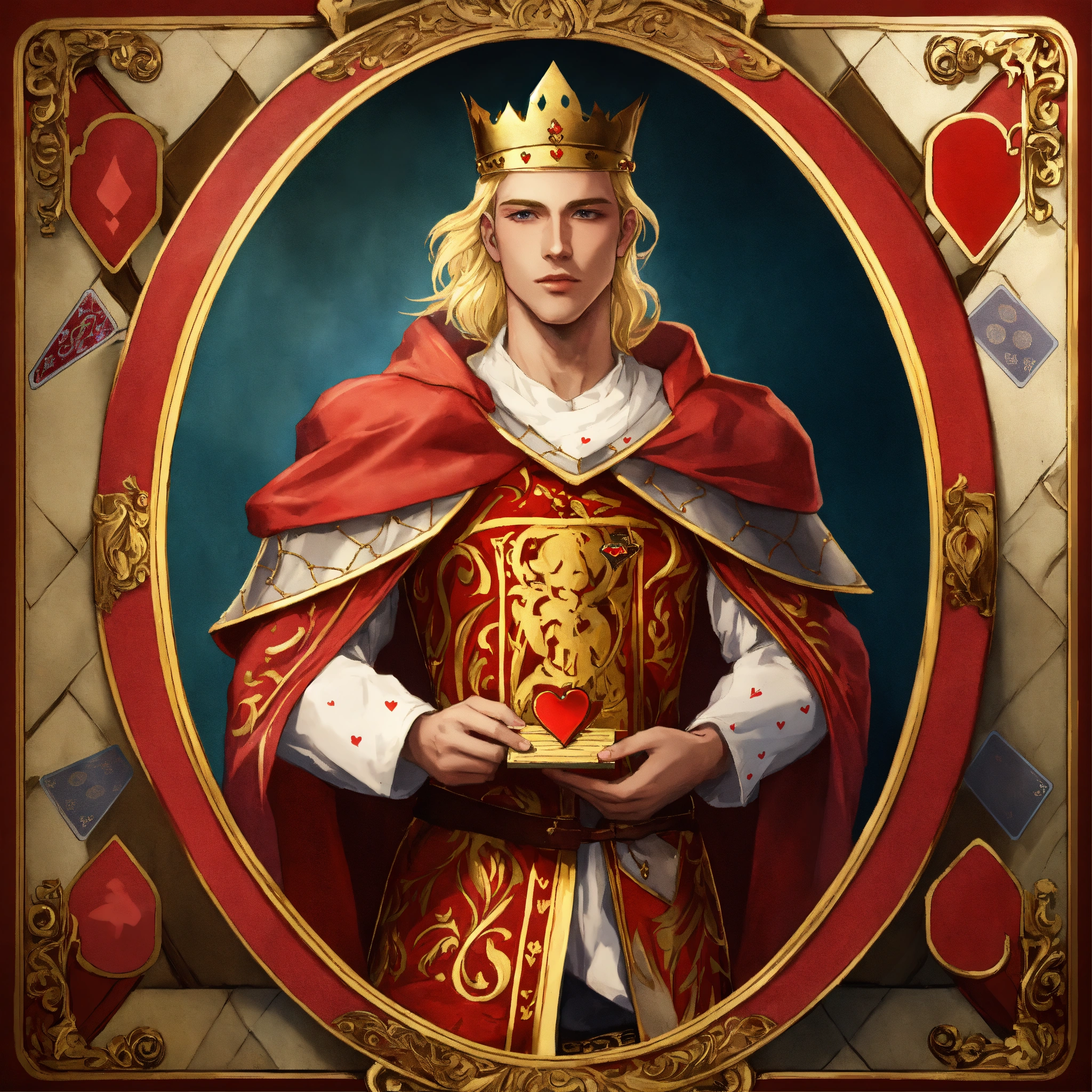 Lexica - Medieval fantasy blonde king with a fancy robe holding a deck ...