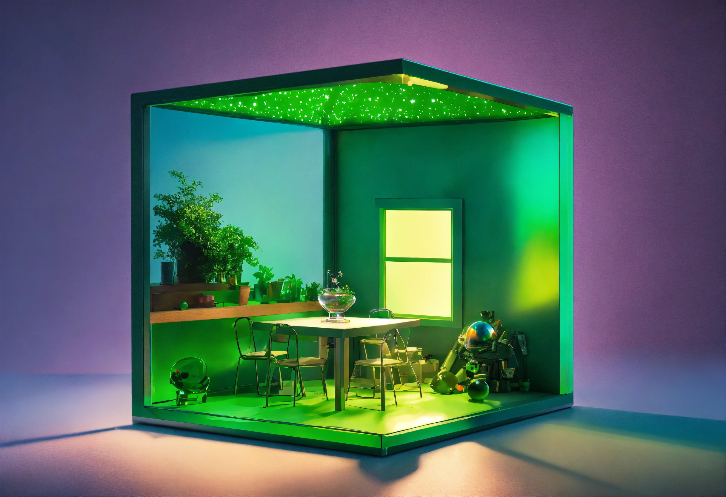 Lexica - Cube, 4k, inside the cube is a small house with little green ...