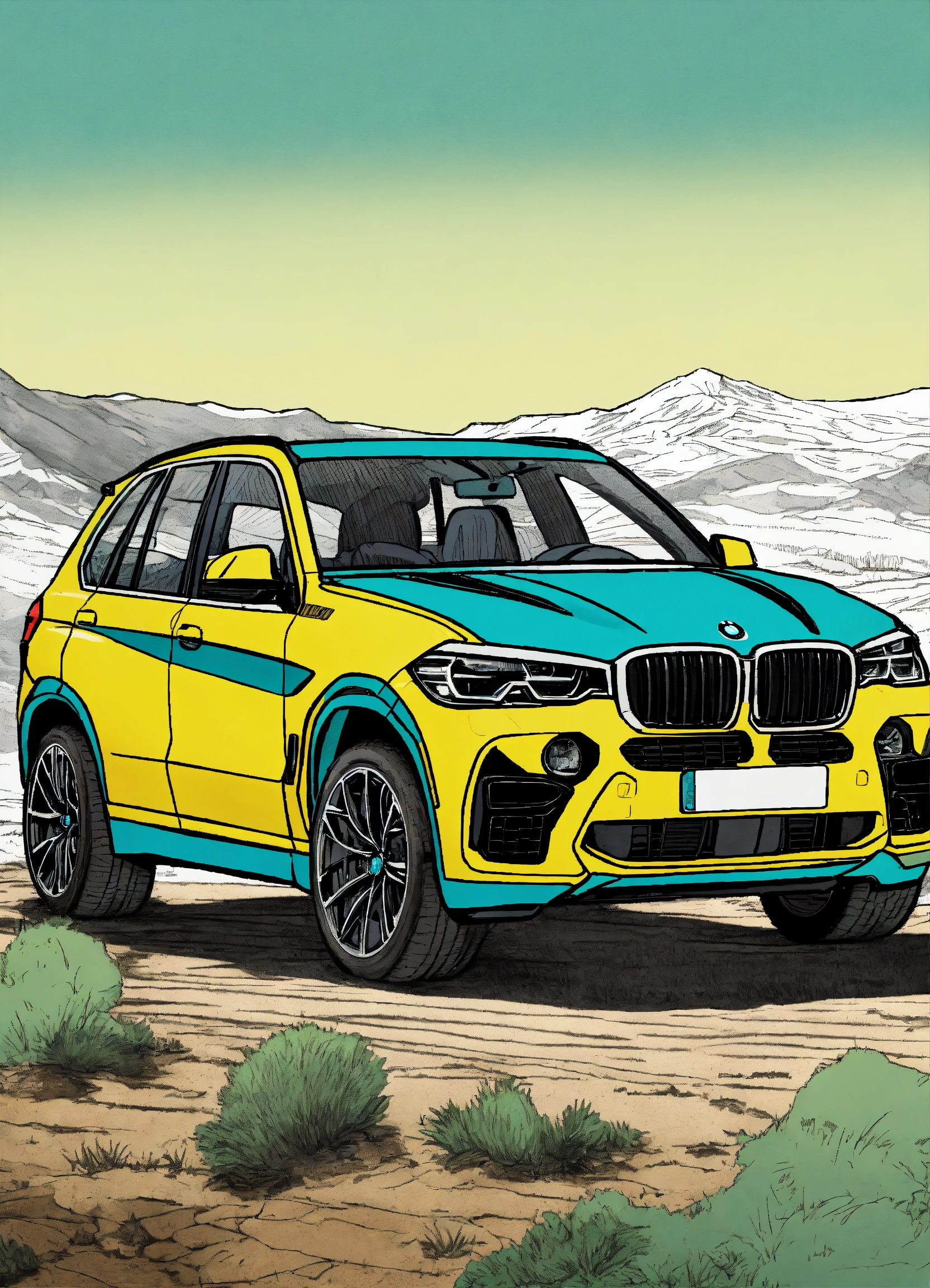 Lexica - Detailed pen and ink illustration of BMW X5, to include ...