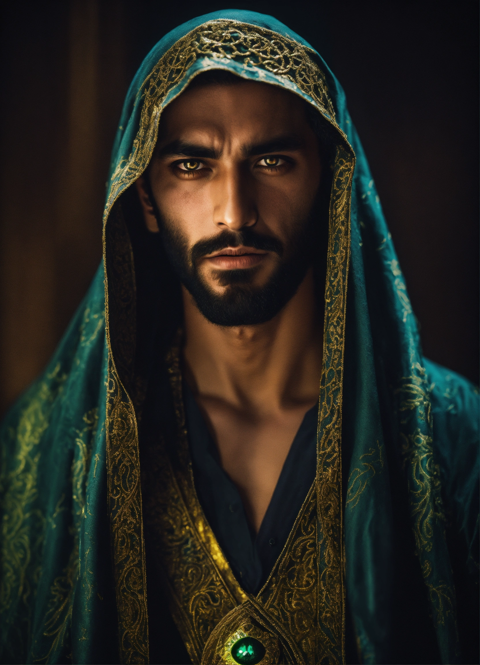 Lexica - Dark, mysterious and dramatic headshot of a handsome arabic ...