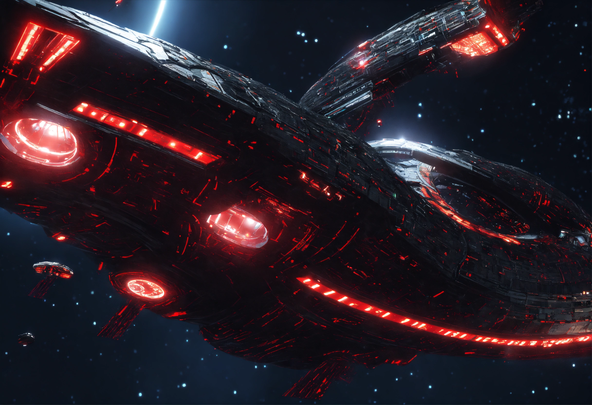 Lexica - Zoom out on fleet of long black organic insect like snake ...