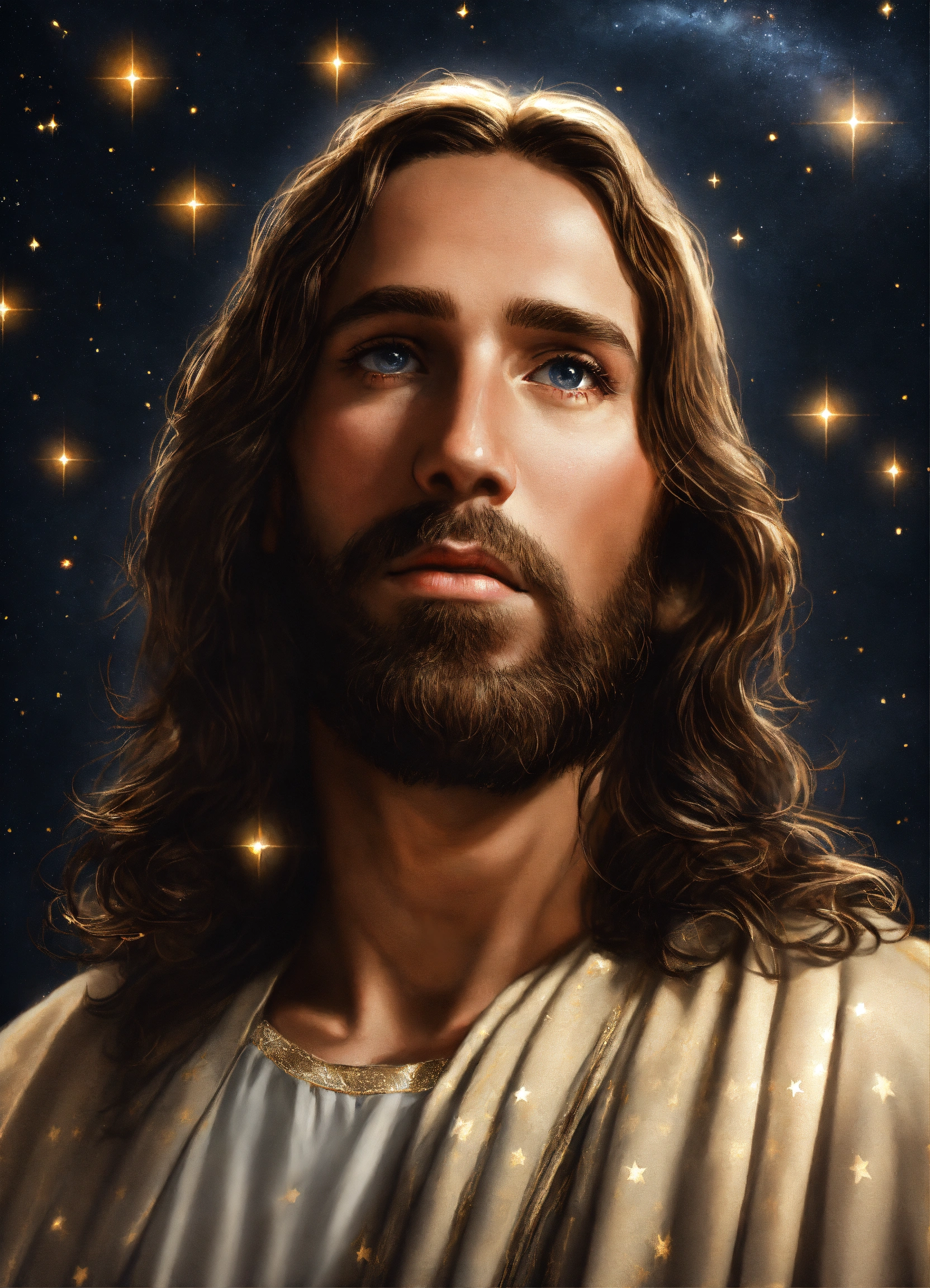 Lexica - Photorealistic portrait of jesus christ, starry background