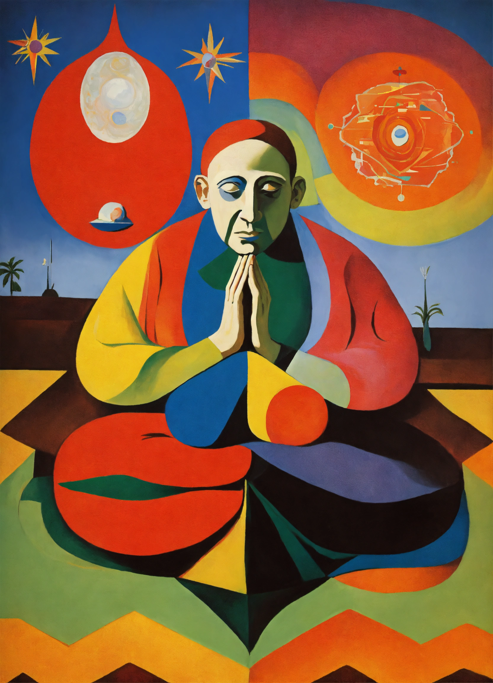 Lexica - Vintage poster hippie pablo picasso meditating seeing the ...