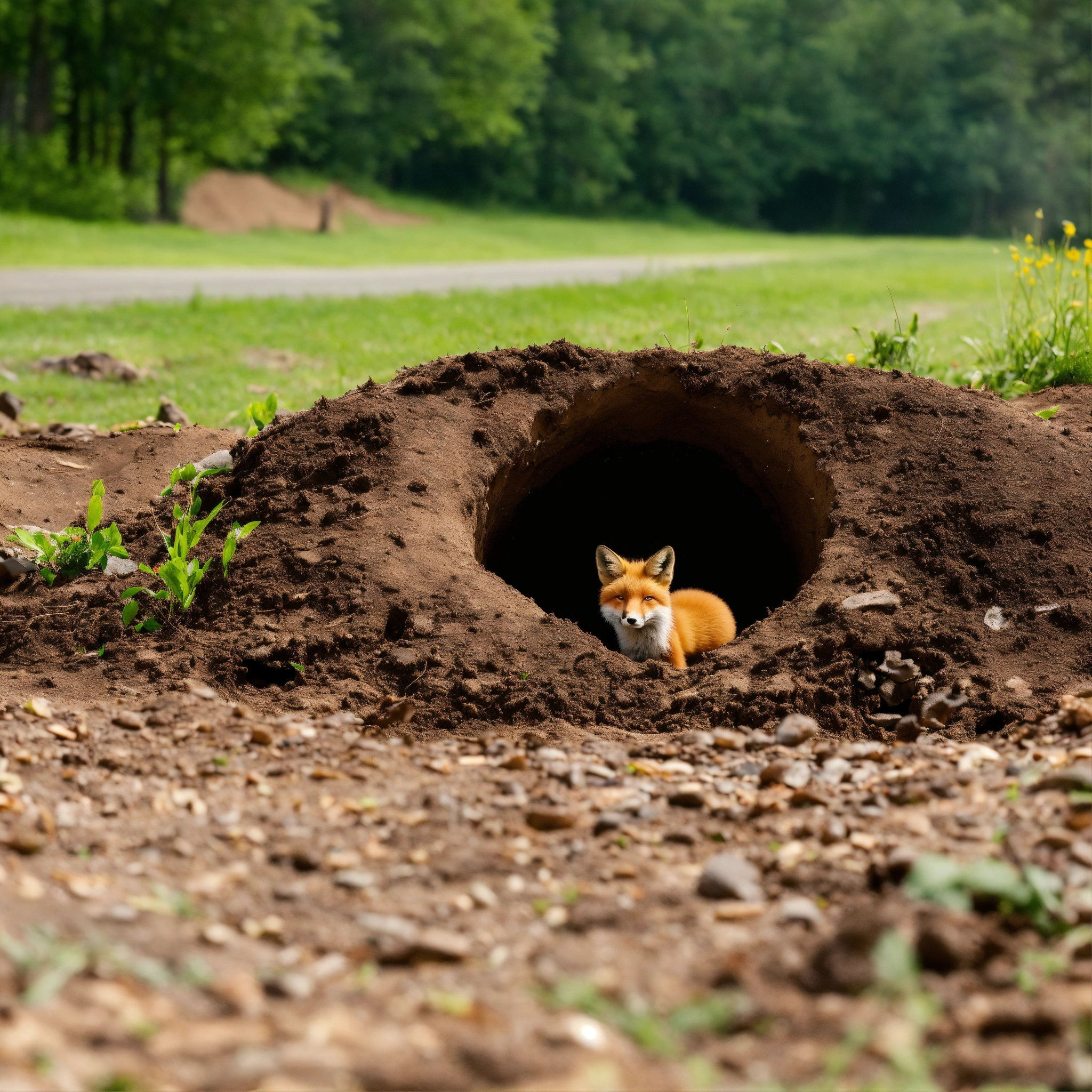Lexica - Fox tail coming out of a hole in the ground