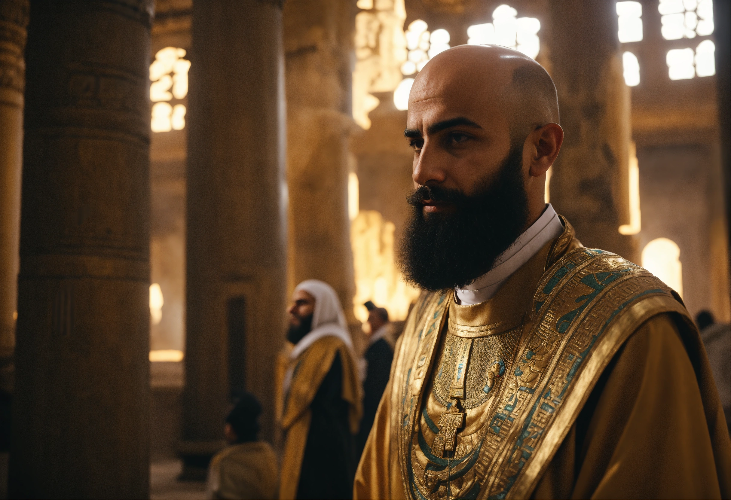 Lexica - Egyptian bald, beardless priests are in the temple cinematic, 4k