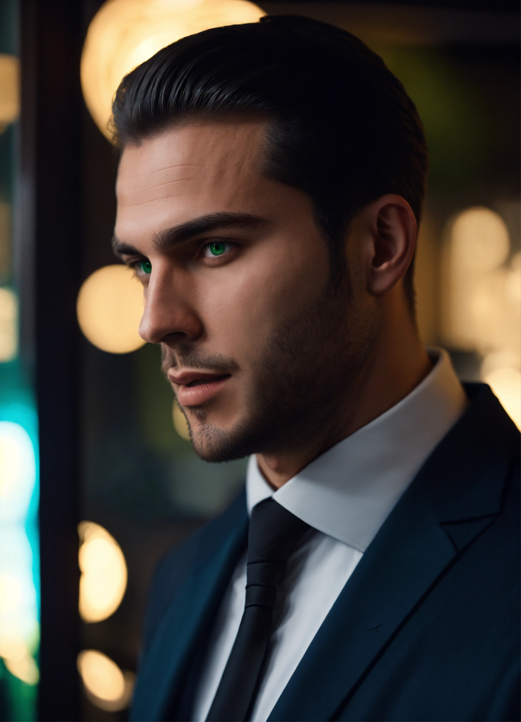 Lexica - A handsome brutal broad-shouldered man with dark hair slicked ...