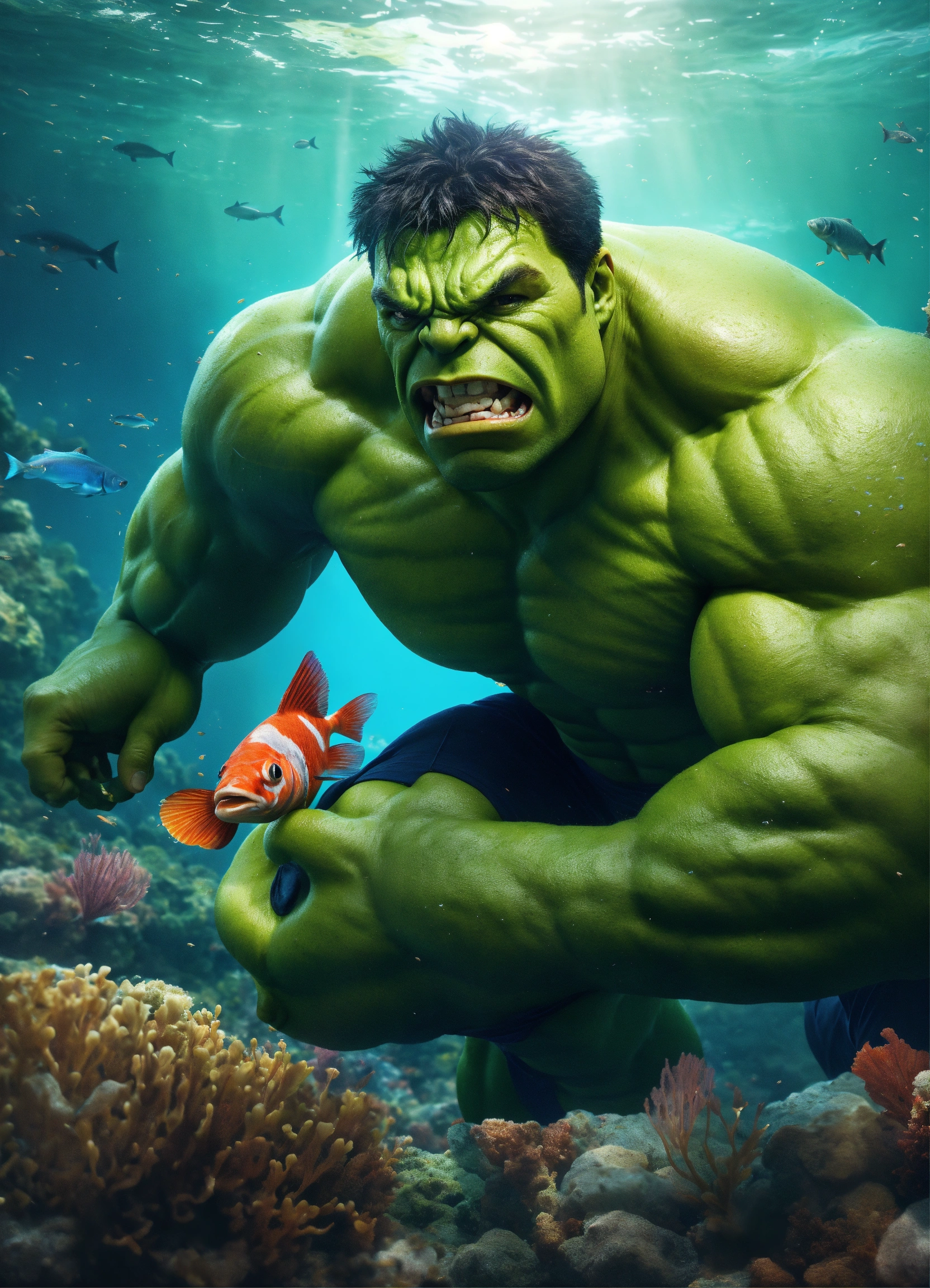 Lexica - Hulk as fish ,4k