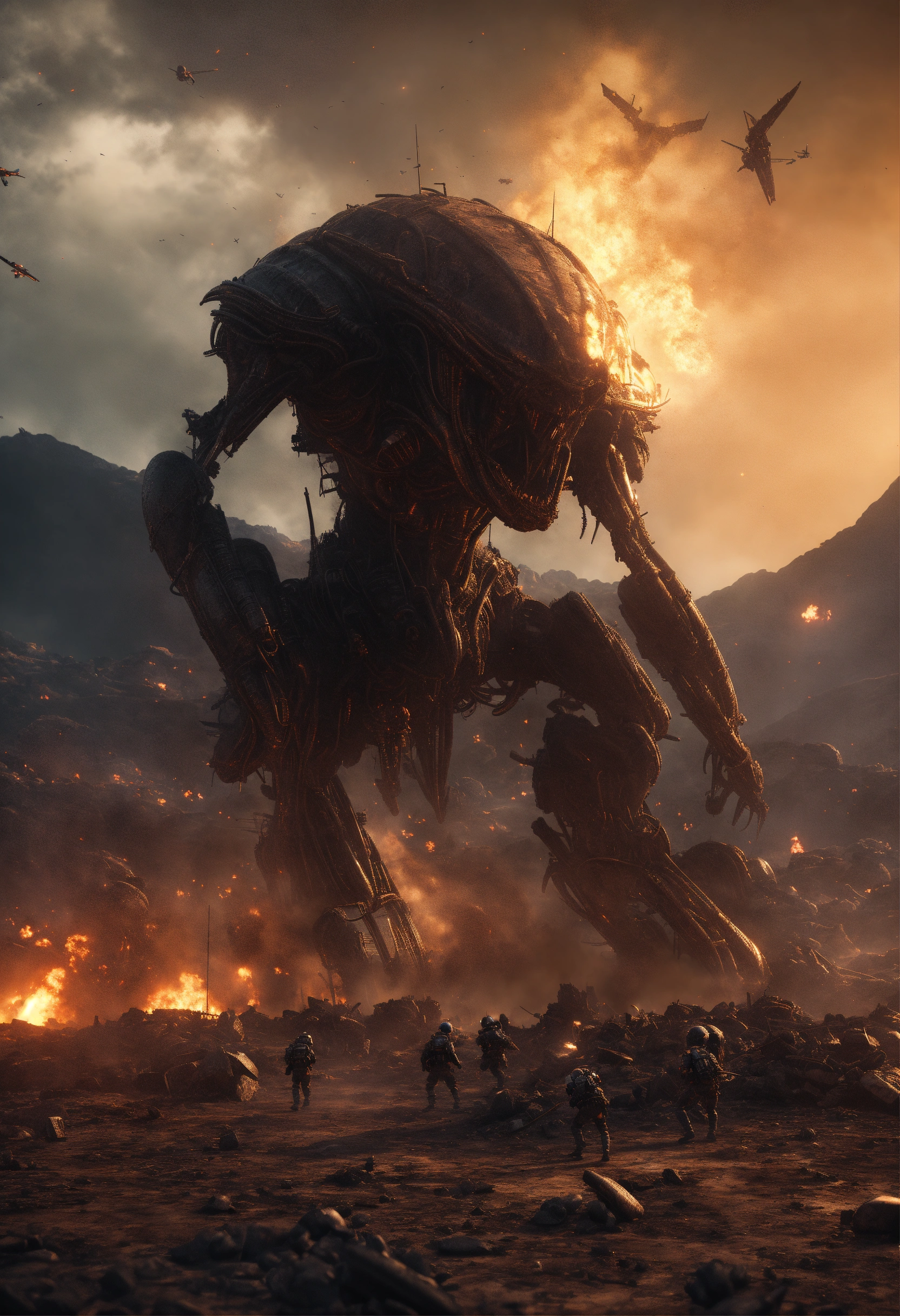 Lexica - War-torn battlefield, menacing environment, Alien, 8K ...