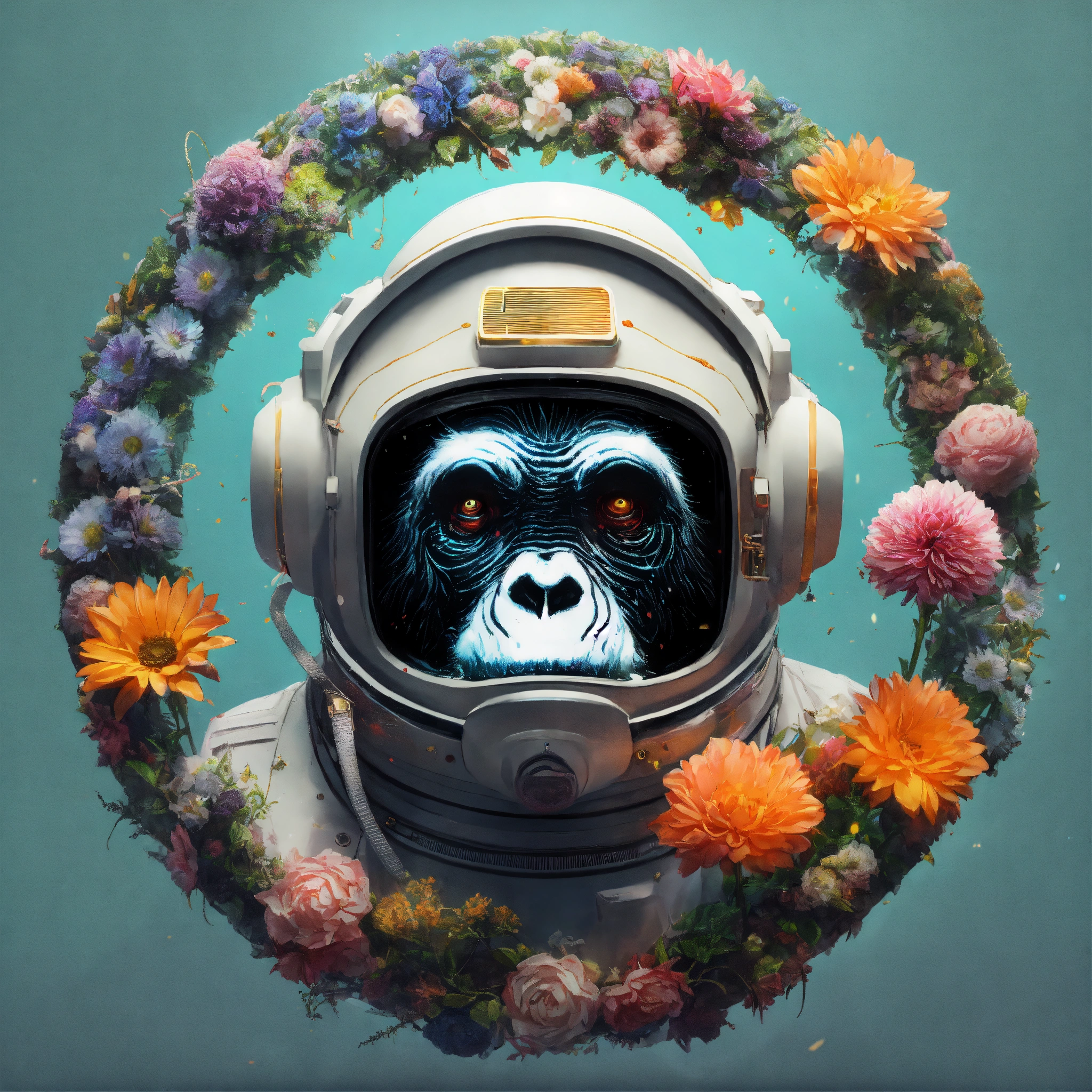 Lexica - APE ATRONAUT have a dead flower in hand in circle image ...