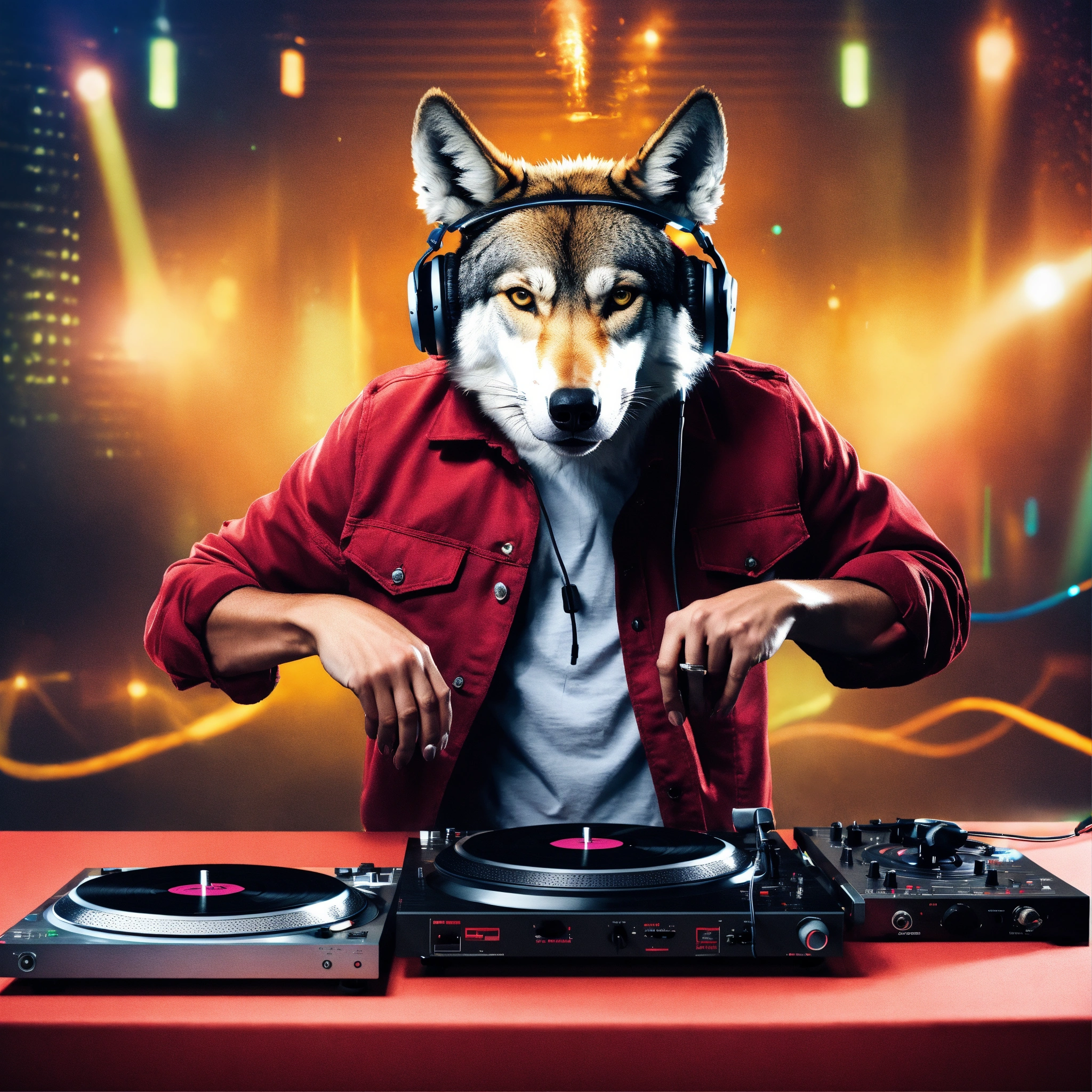 Lexica - DJ wolf with headphones and turn tables