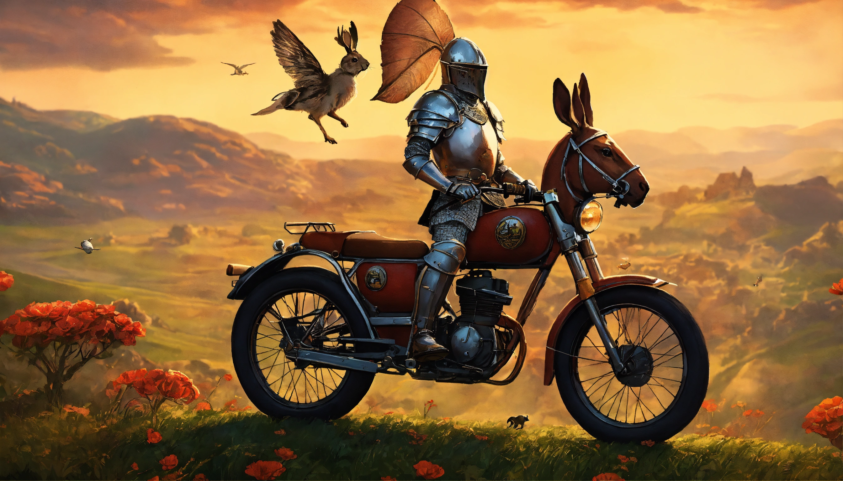 Lexica - Medieval poster of a knight riding a bike and holding a sword ...