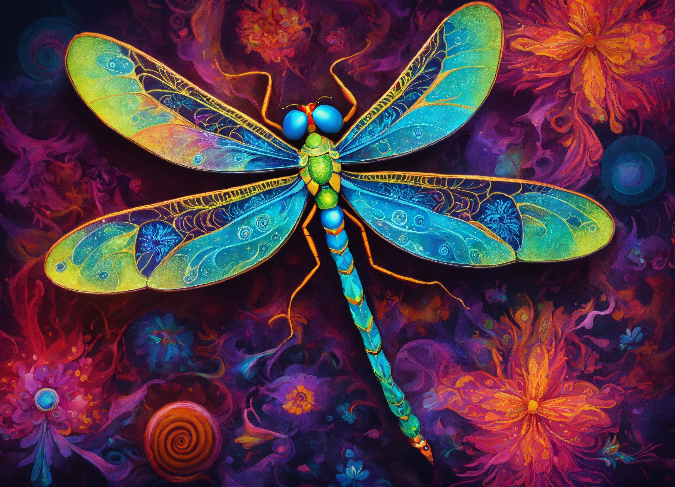 Lexica - Vibrant neo-traditional, a painting of a neon psychedelic ...