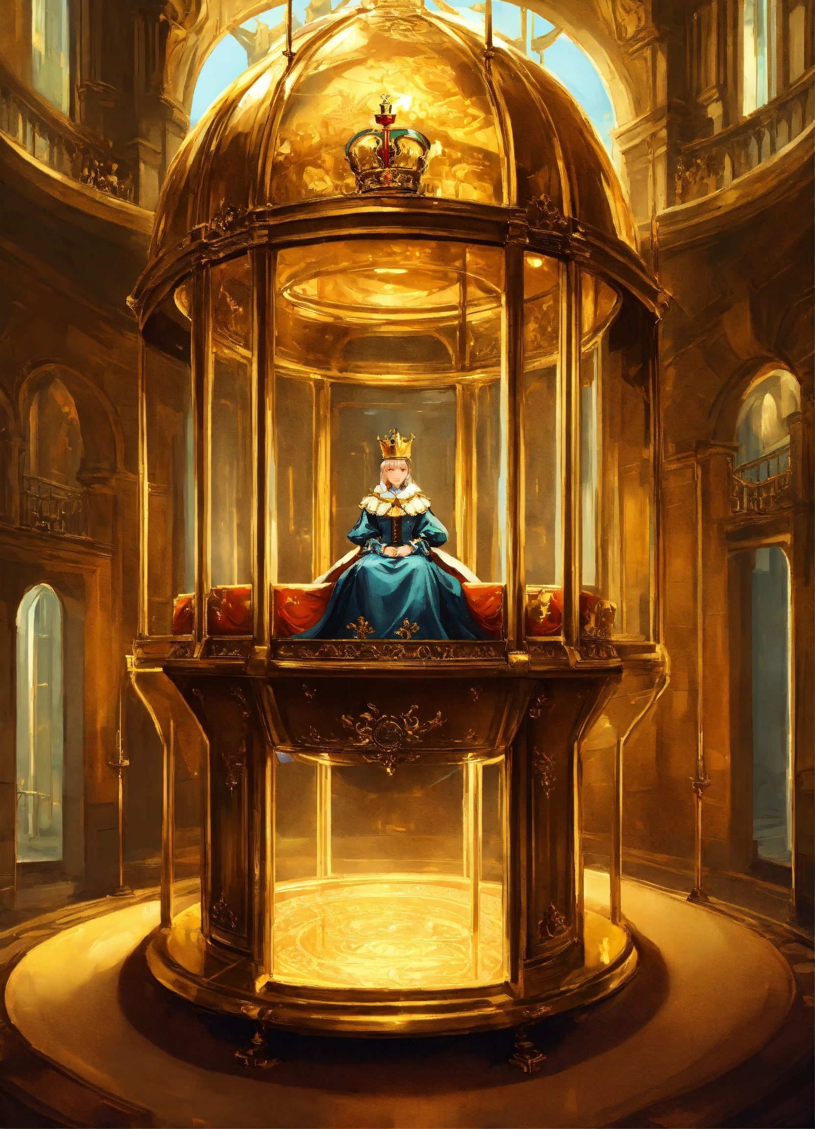 Lexica - Servants with Crown King sitting inside Flying capsule gold ...