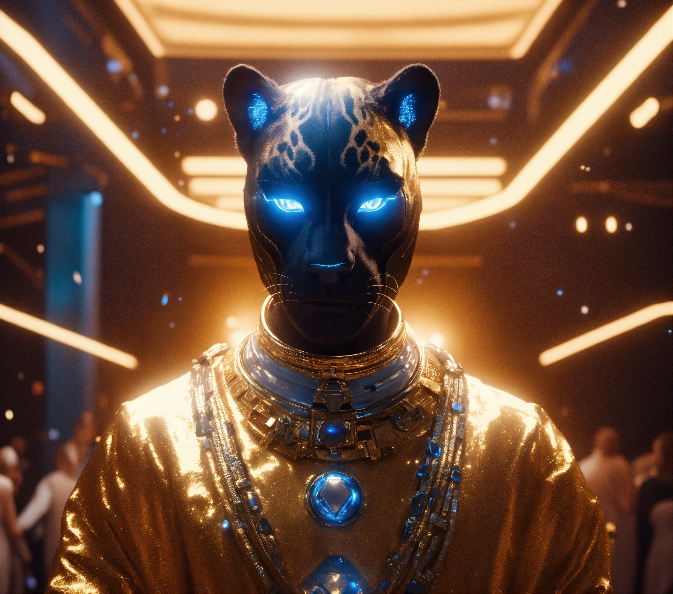 Lexica - Zoom out from a male panther faced humanoid wearing a fancy ...