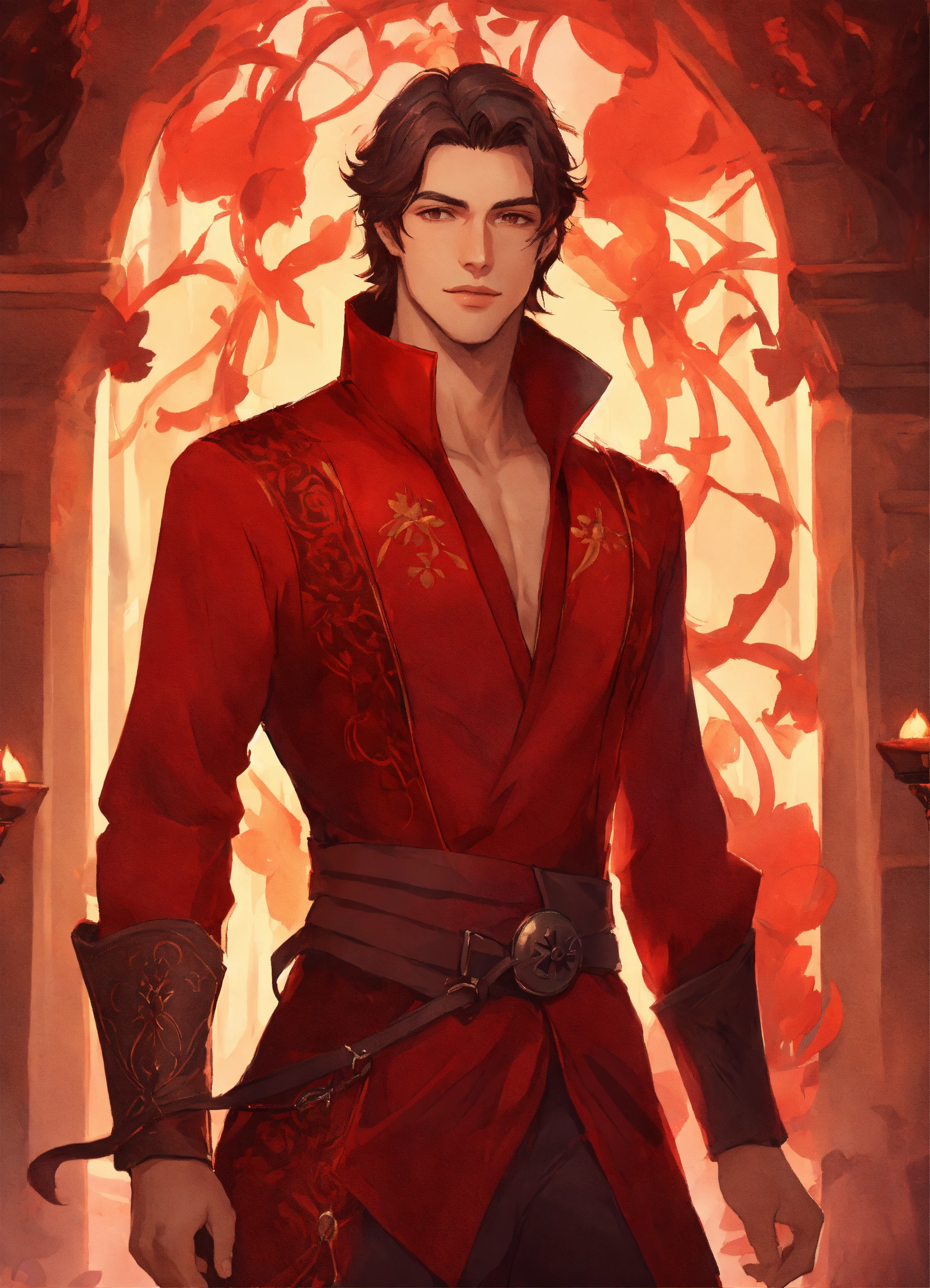 Lexica - A handsome and charming man wearing red clothing with brown ...