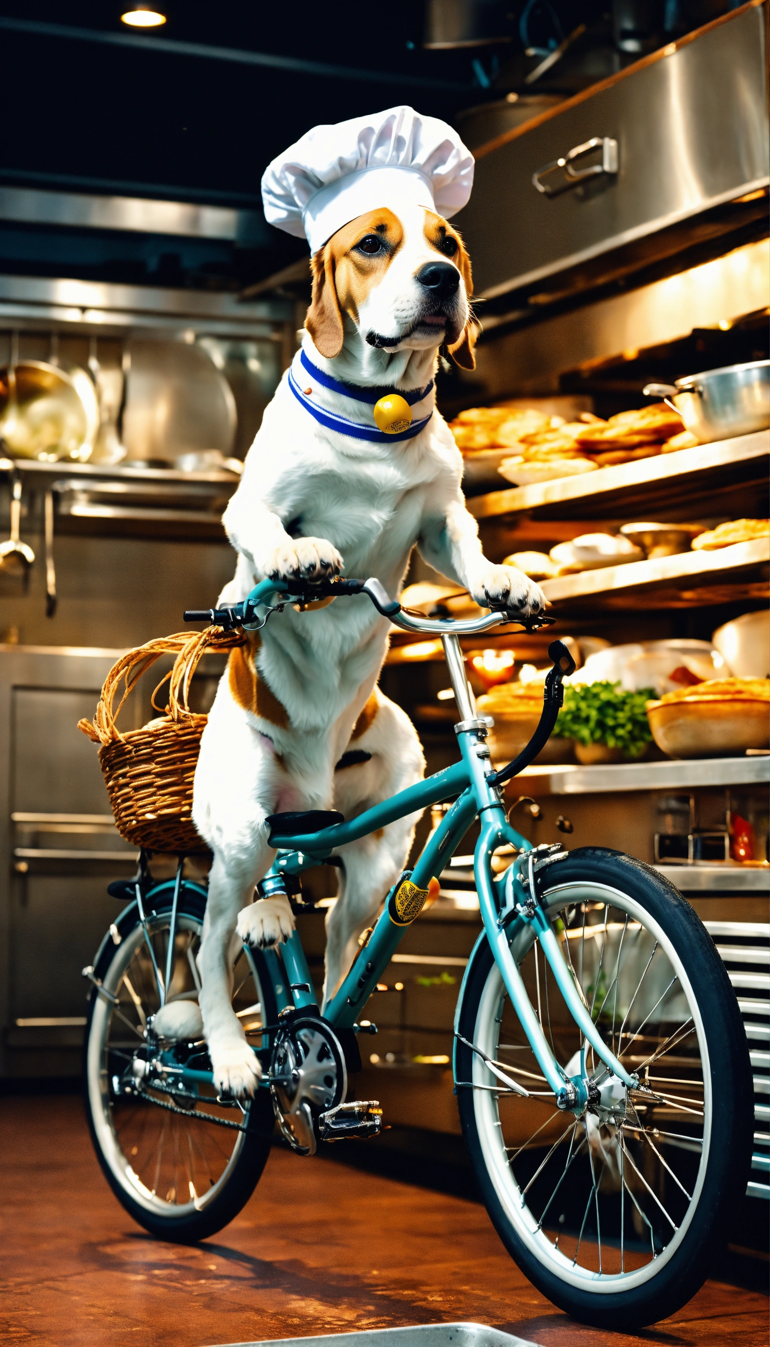 Lexica - Generate a picture of a dog on a bicycle as a chef in a ...