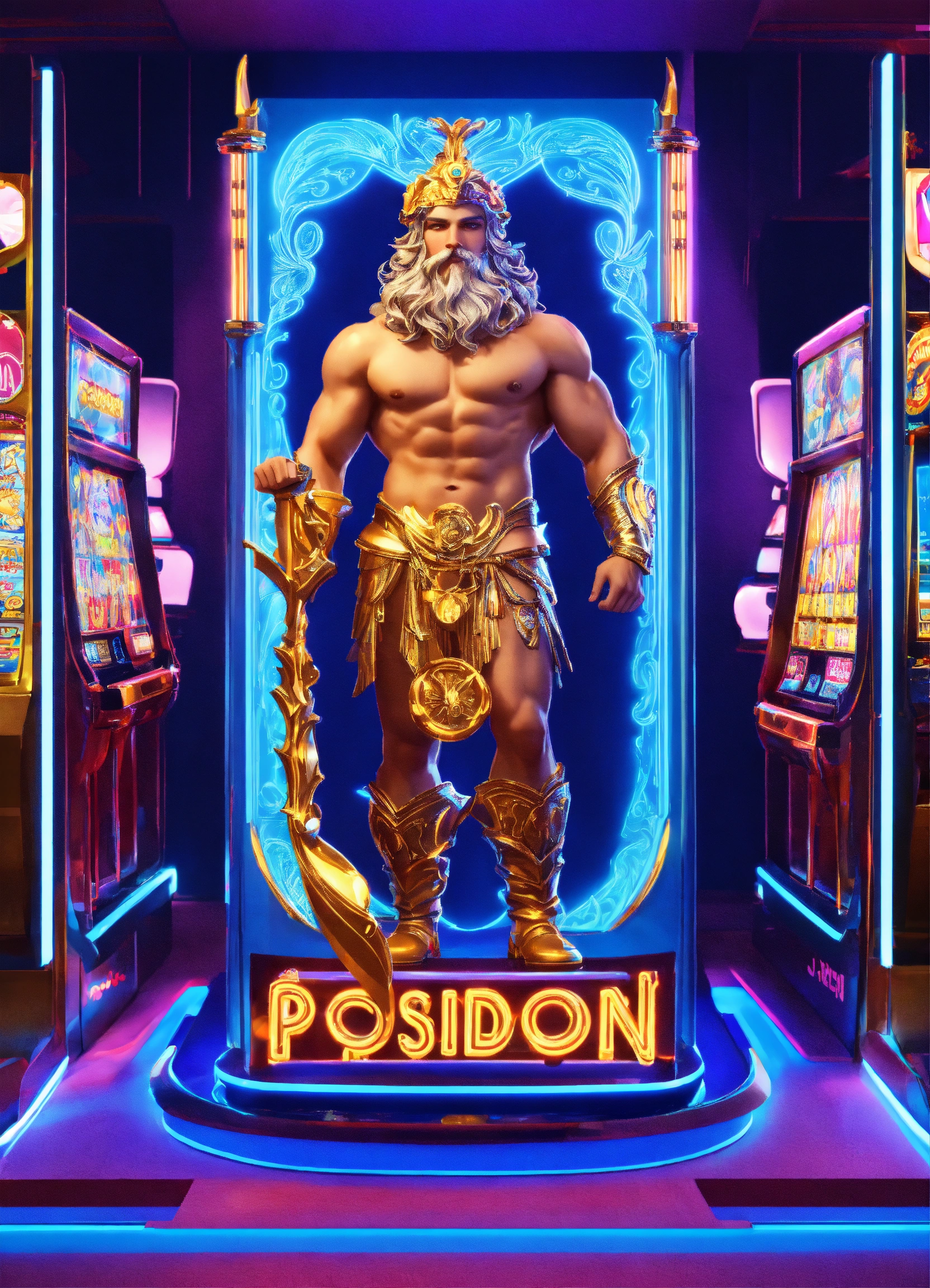 Lexica - Cutie，3D realistic Q version poseidon ，slot machine 8k with ...
