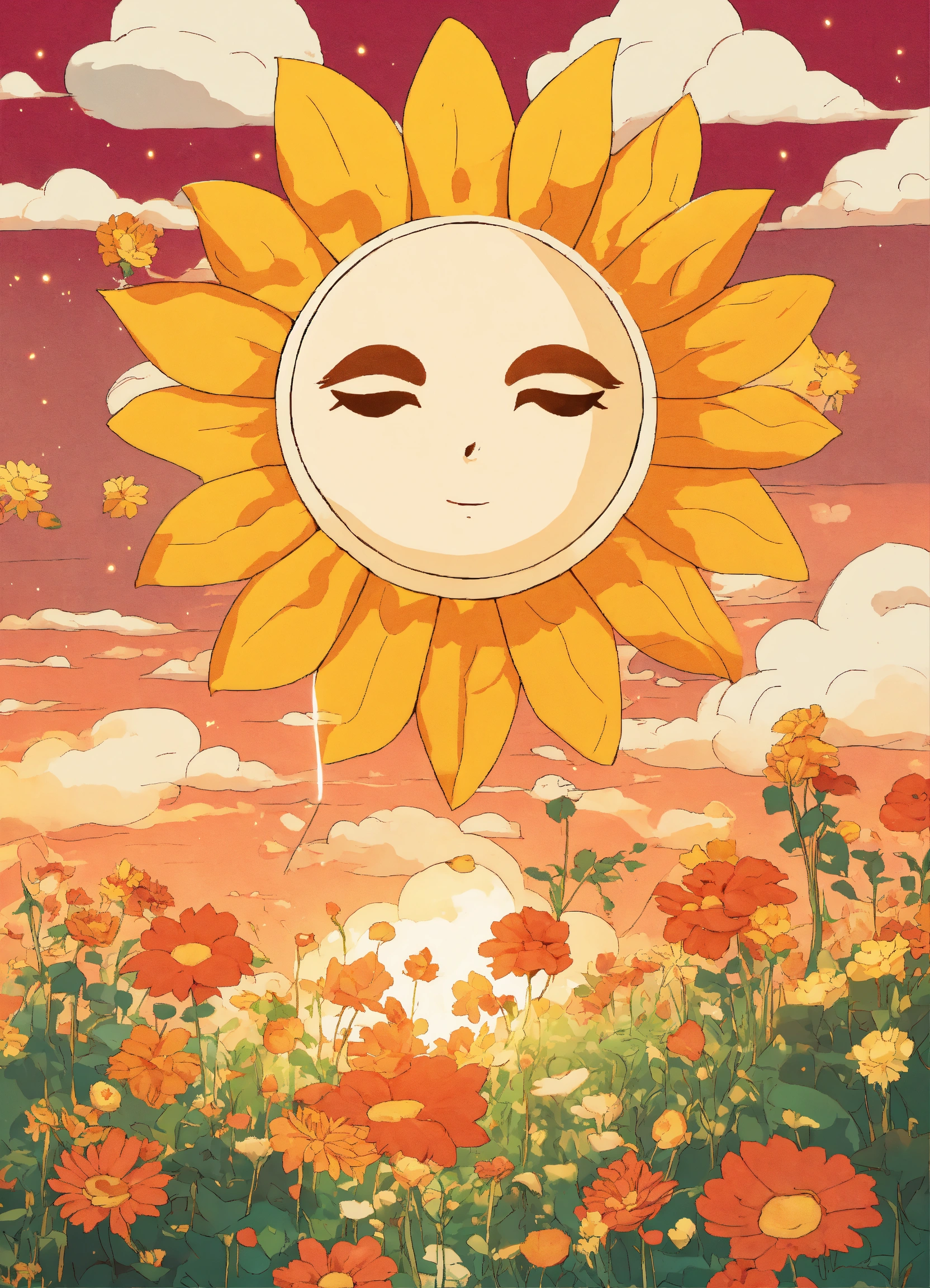 Lexica - A cartoon anime Sun floating with a face concentrating ...