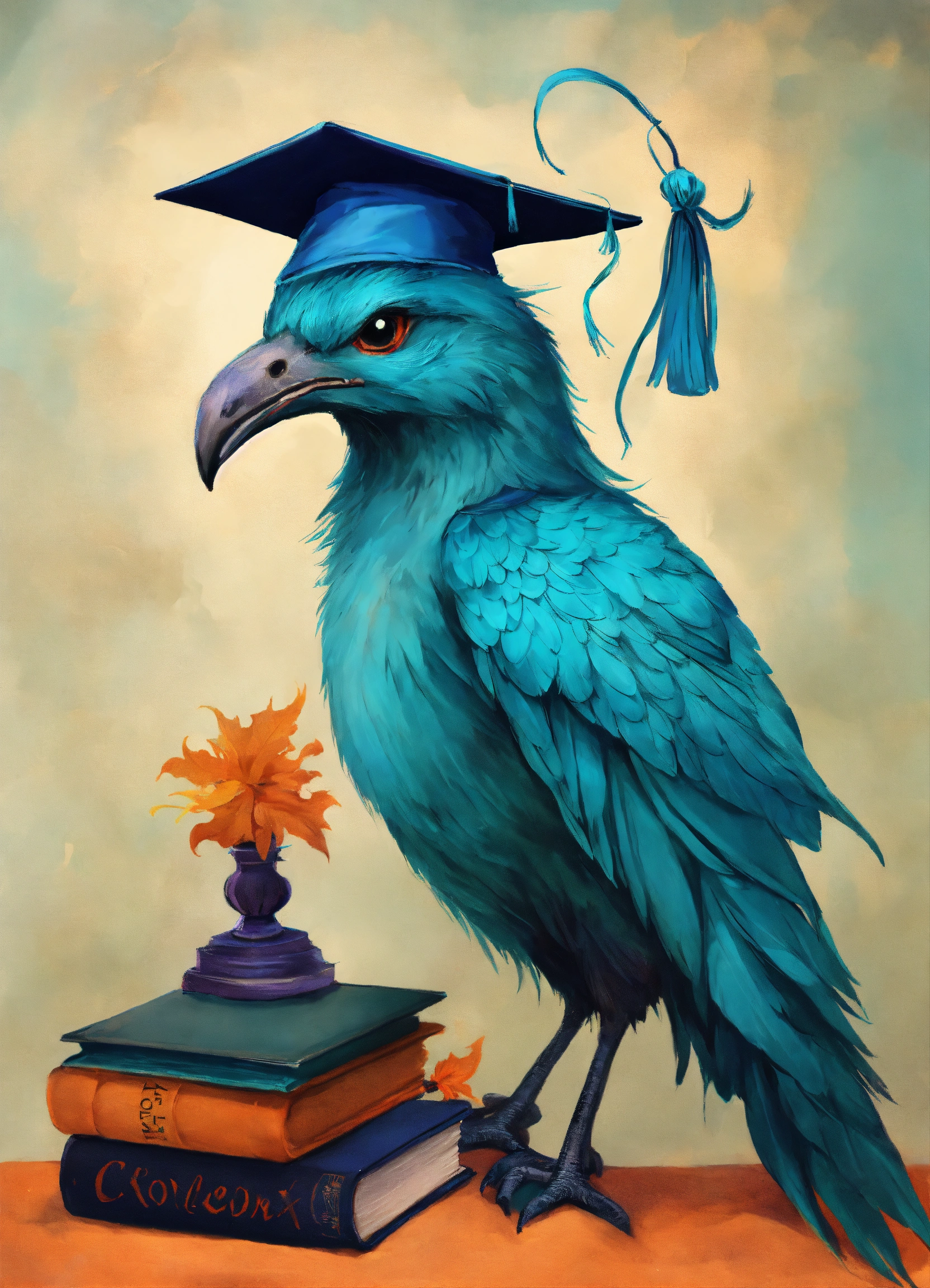 Lexica - Blue and teal phoenix with a book and a graduation cap ...
