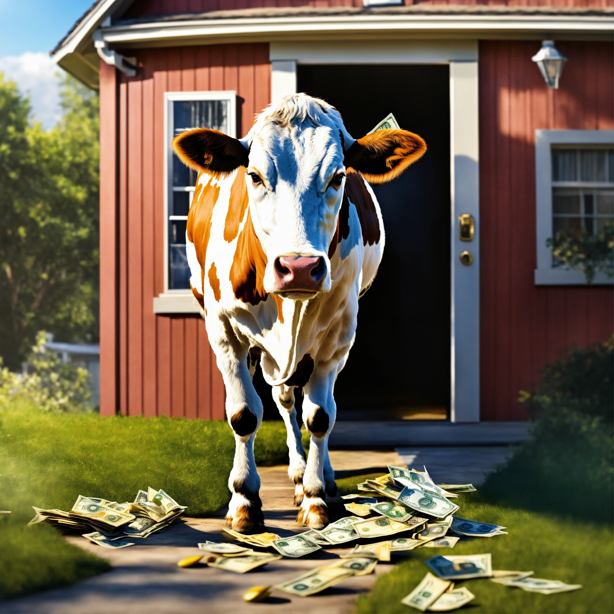 Lexica - Cash Cow walking out of an American Homes front door with ...
