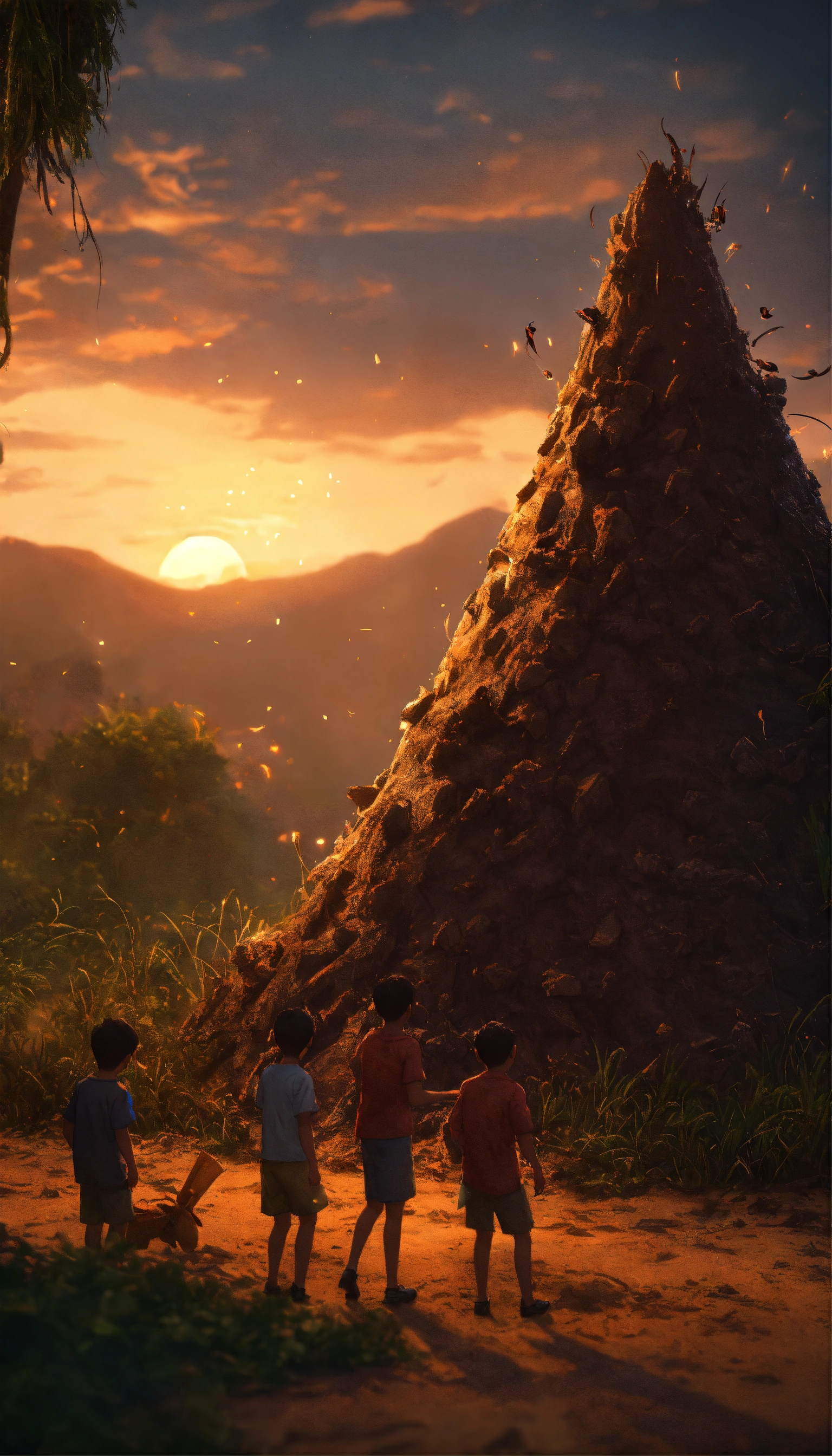 Lexica - Filipino kids playing and destroying a termite mound, night ...