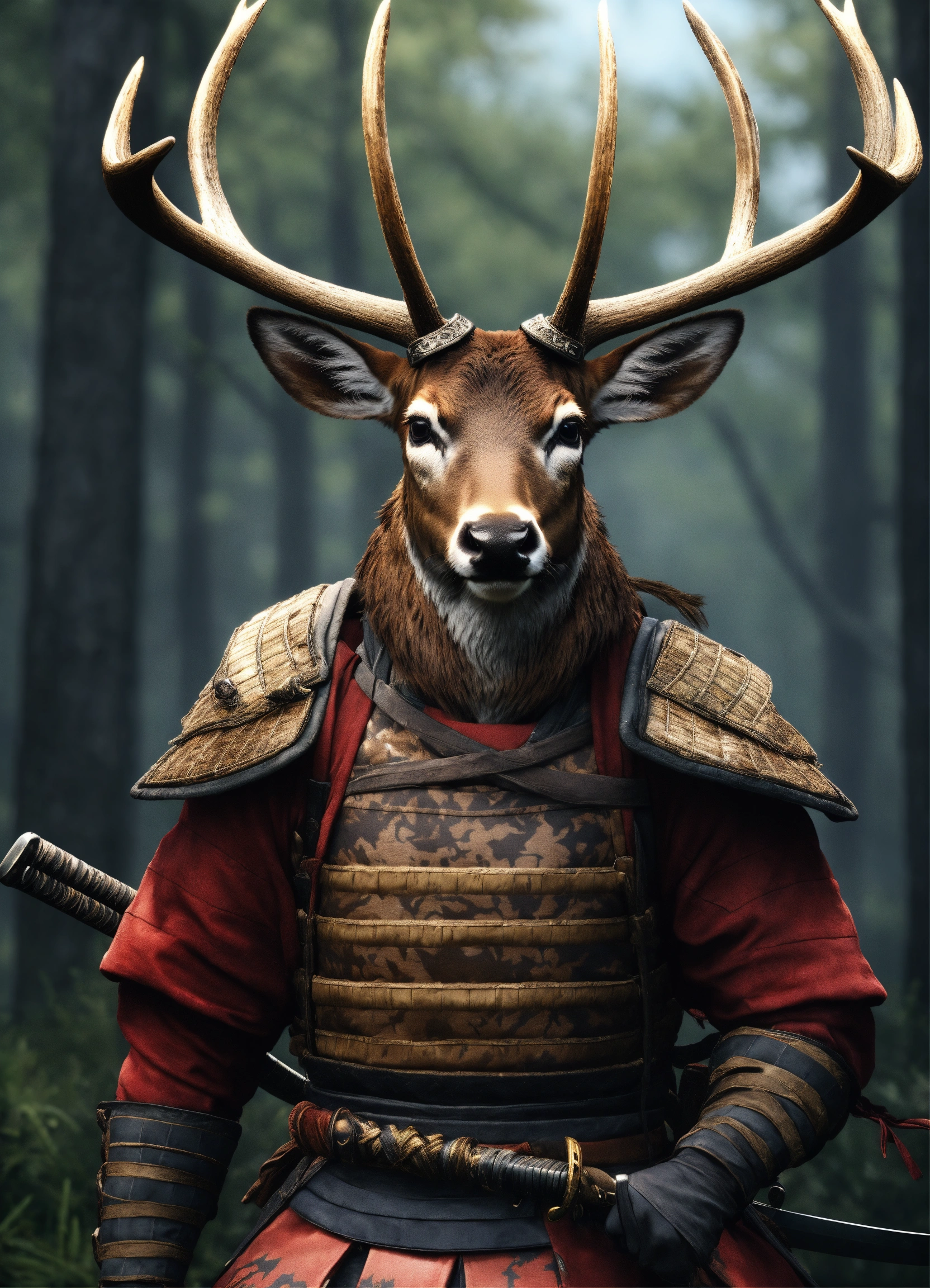 Lexica - Deer samurai. Battlefield. Hyper realistic.
