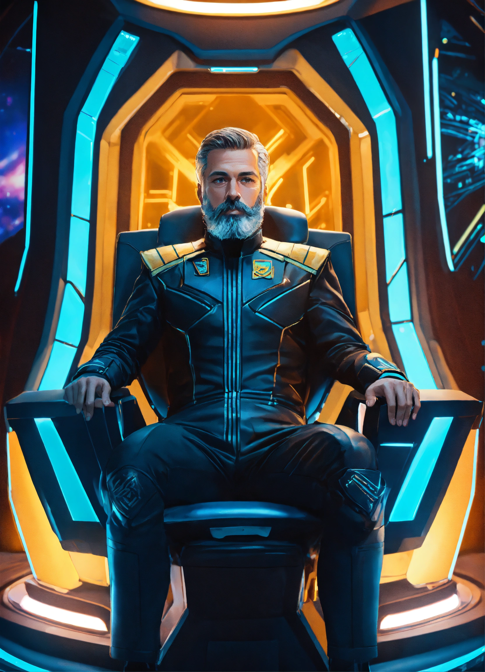 Lexica - 50 year old masculine star commander wearing a sleek uniform ...