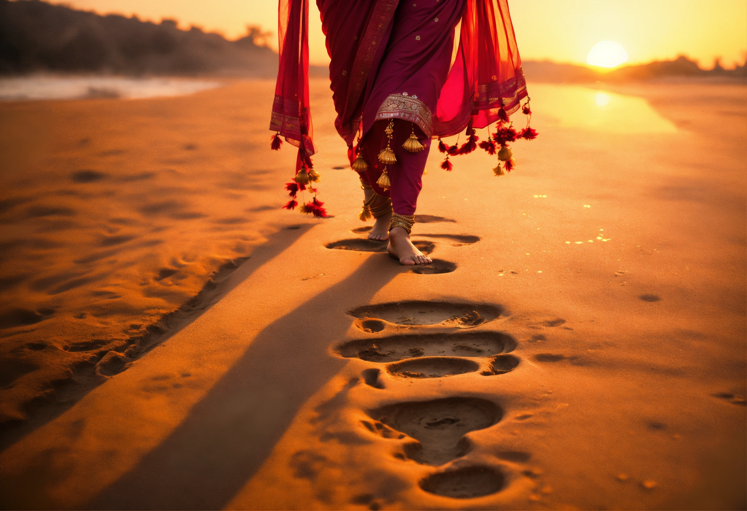 Lexica - Indian goddess Radha's footprint with walking , 8k