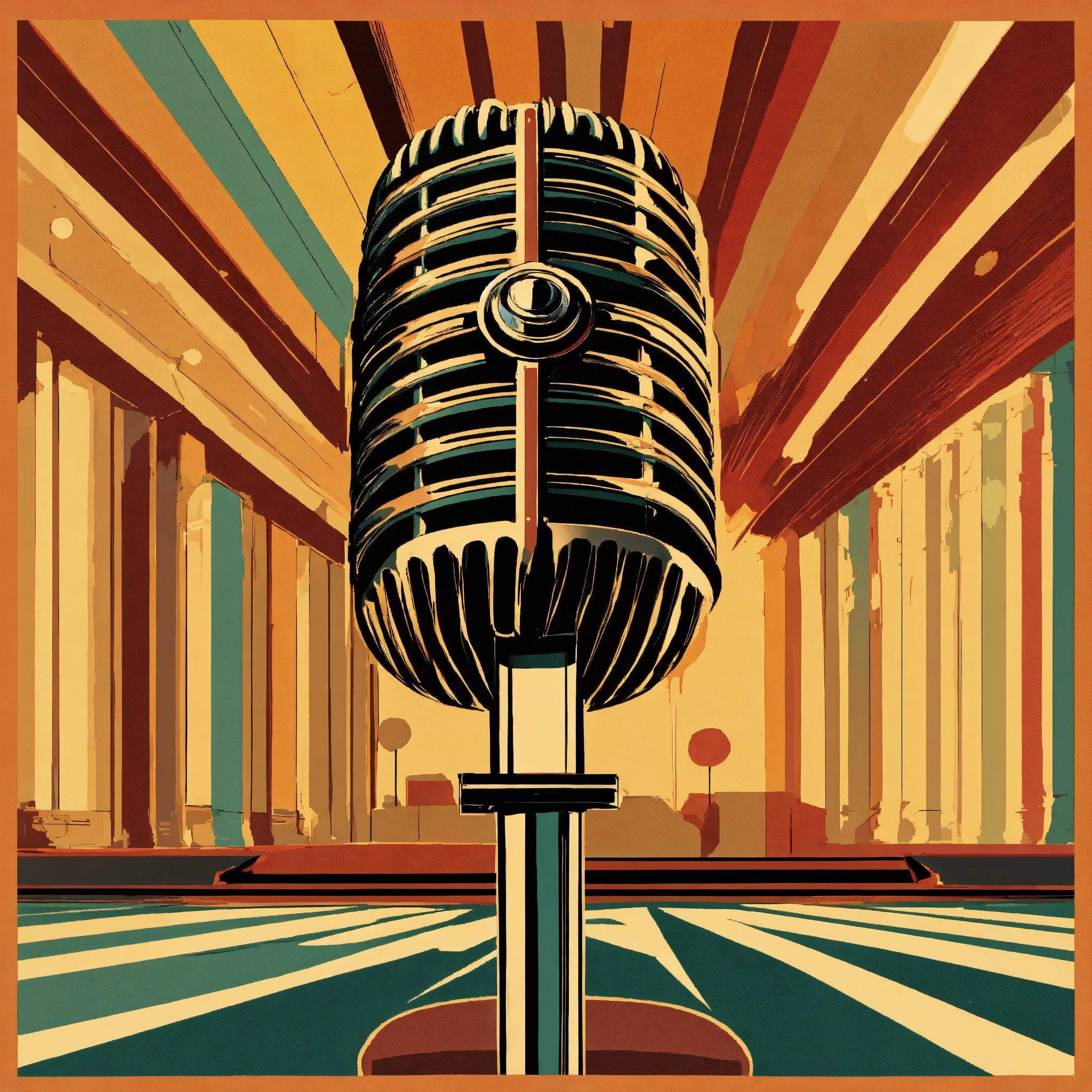 Lexica - Retro microphone on a long stand in a standup club, 60s poster ...